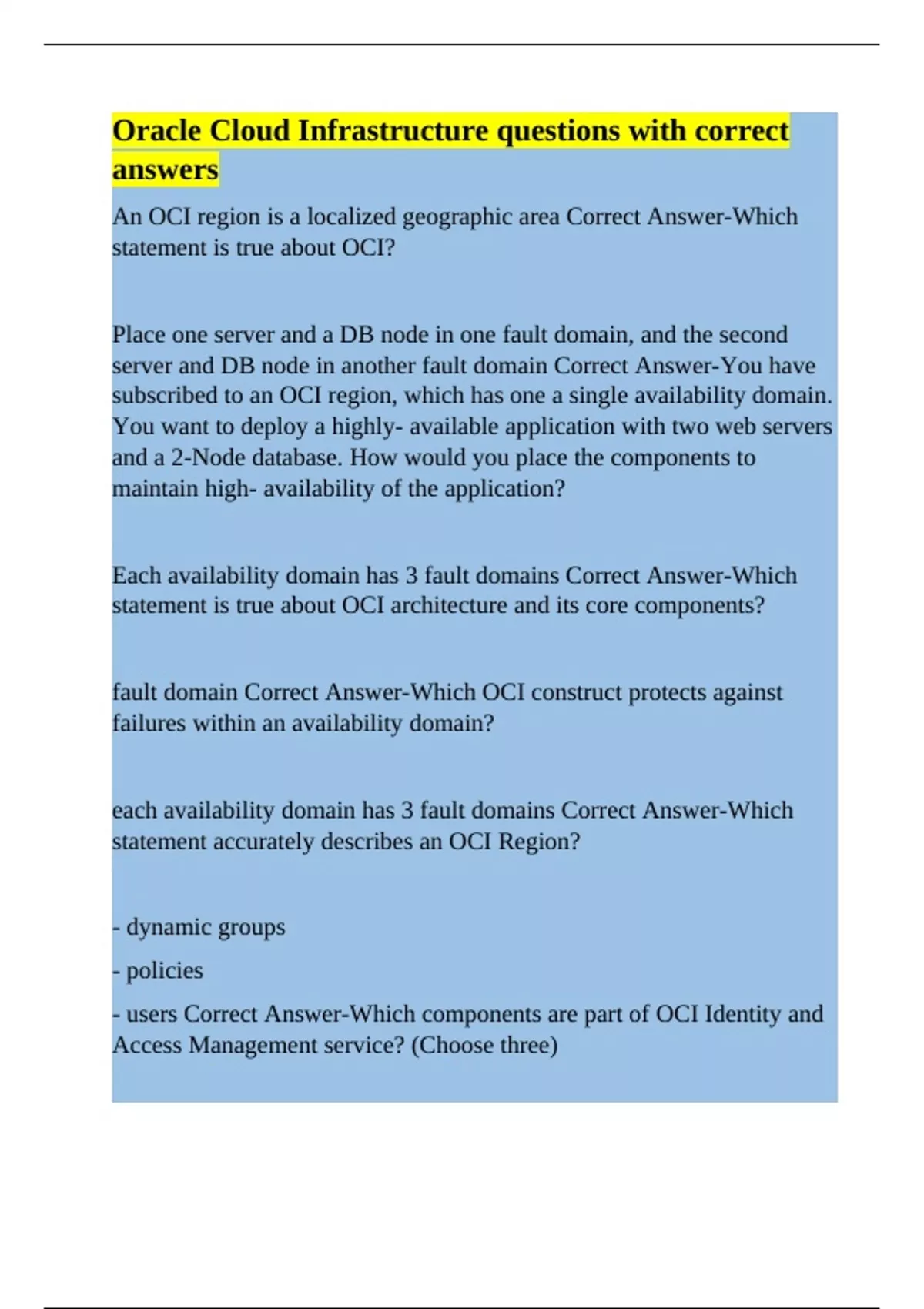 Oracle Cloud Infrastructure questions with correct answer2. - OCA ...