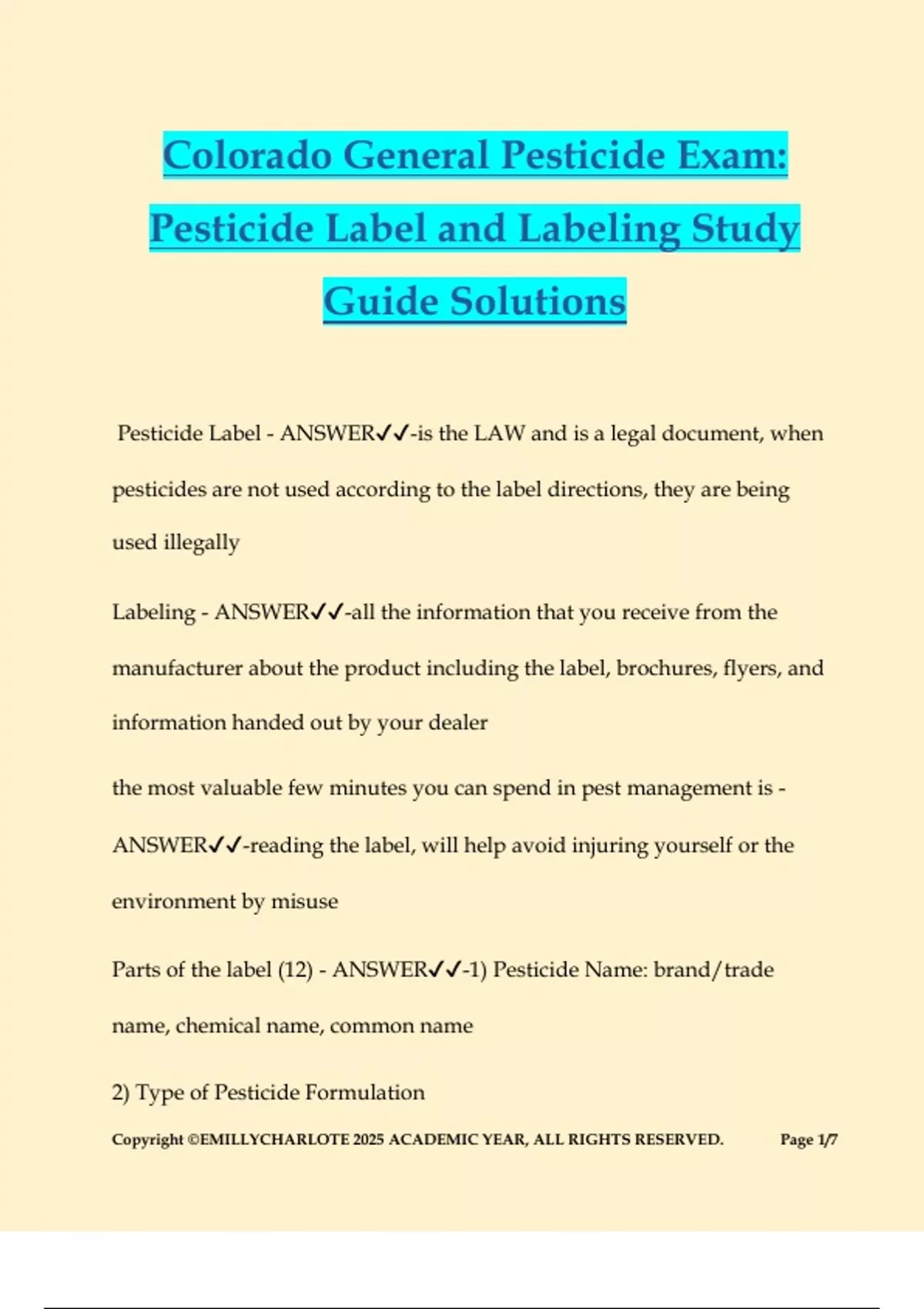 Colorado General Pesticide Exam: Pesticide Label and Labeling Study ...
