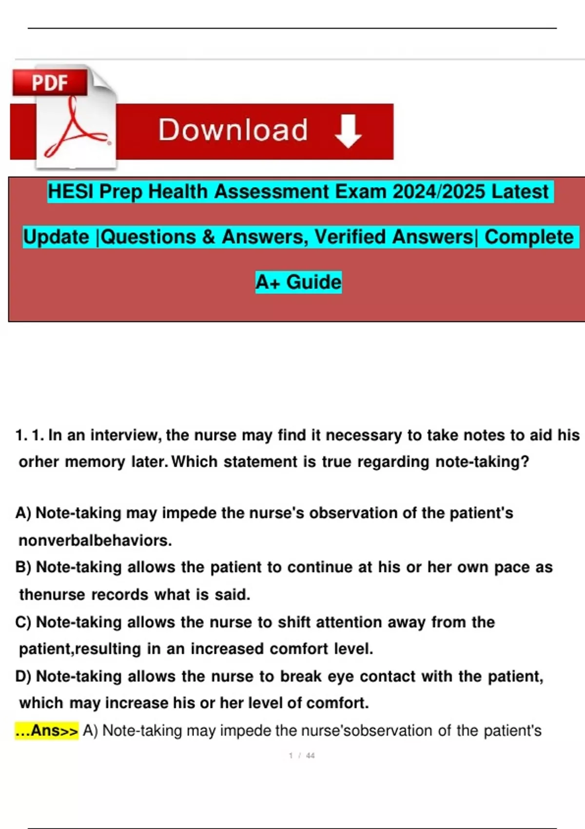 HESI Prep Health Assessment Exam 2024/2025 Latest Update |Questions ...
