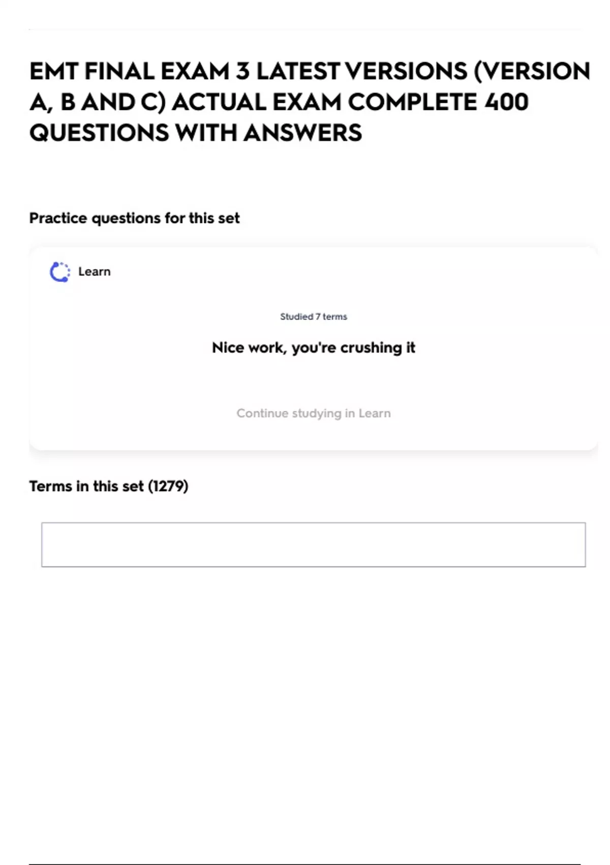 EMT FINAL EXAM 3 LATEST VERSIONS (VERSION A, B AND C) ACTUAL EXAM ...