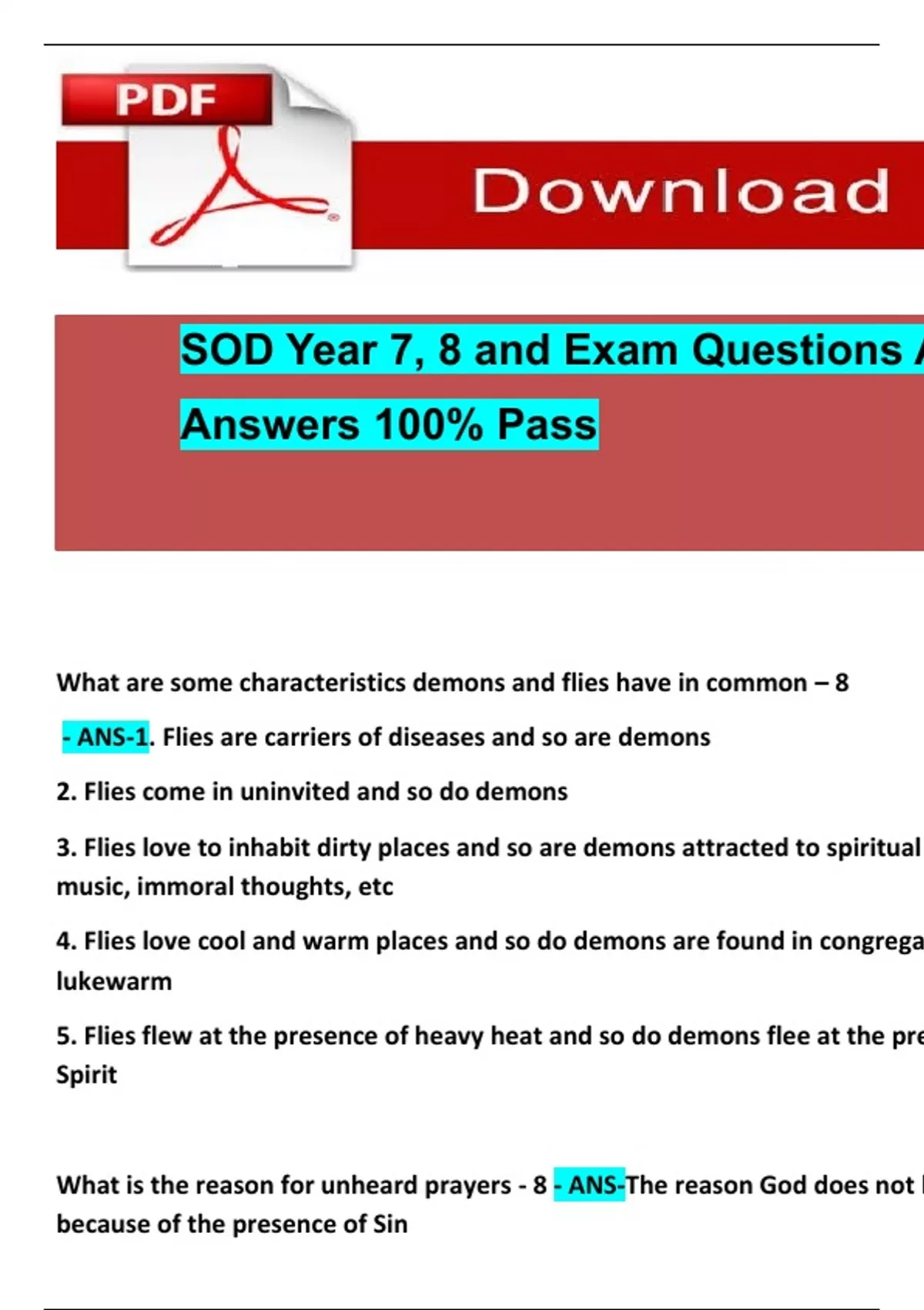 SOD Year 7, 8 and Exam Questions And Answers 100% Pass - SOD - Stuvia US