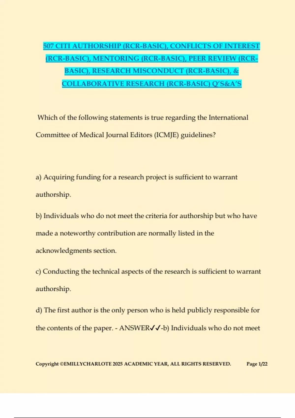 507 CITI AUTHORSHIP (RCR-BASIC), CONFLICTS OF INTEREST (RCR-BASIC), MENTORING (RCR-BASIC), PEER ...