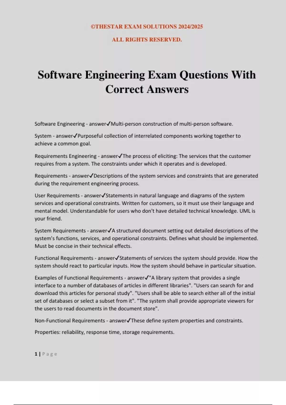 Software Engineering Exam Questions With Correct Answers - Software Engineering - Stuvia UK