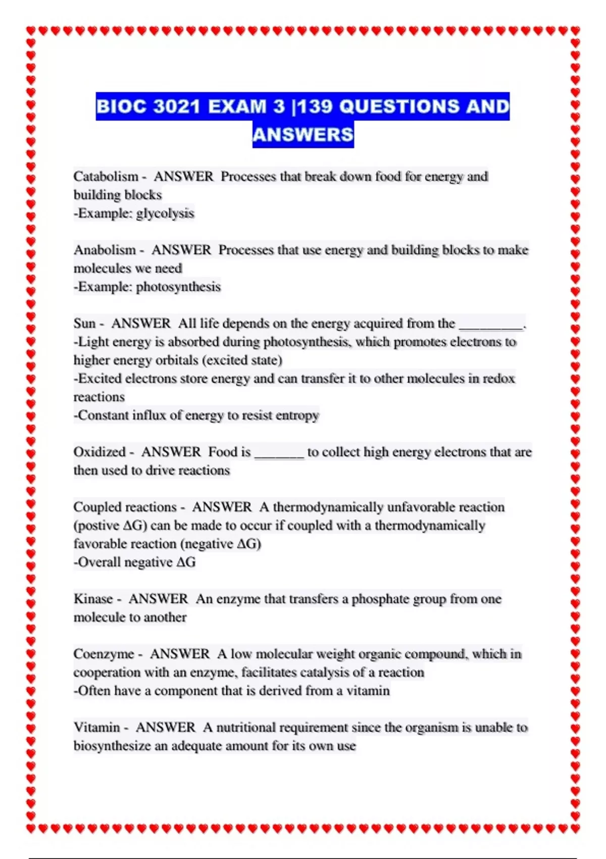 BIOC 3021 EXAM 3 |139 QUESTIONS AND ANSWERS - BIOC 3021 - Stuvia US