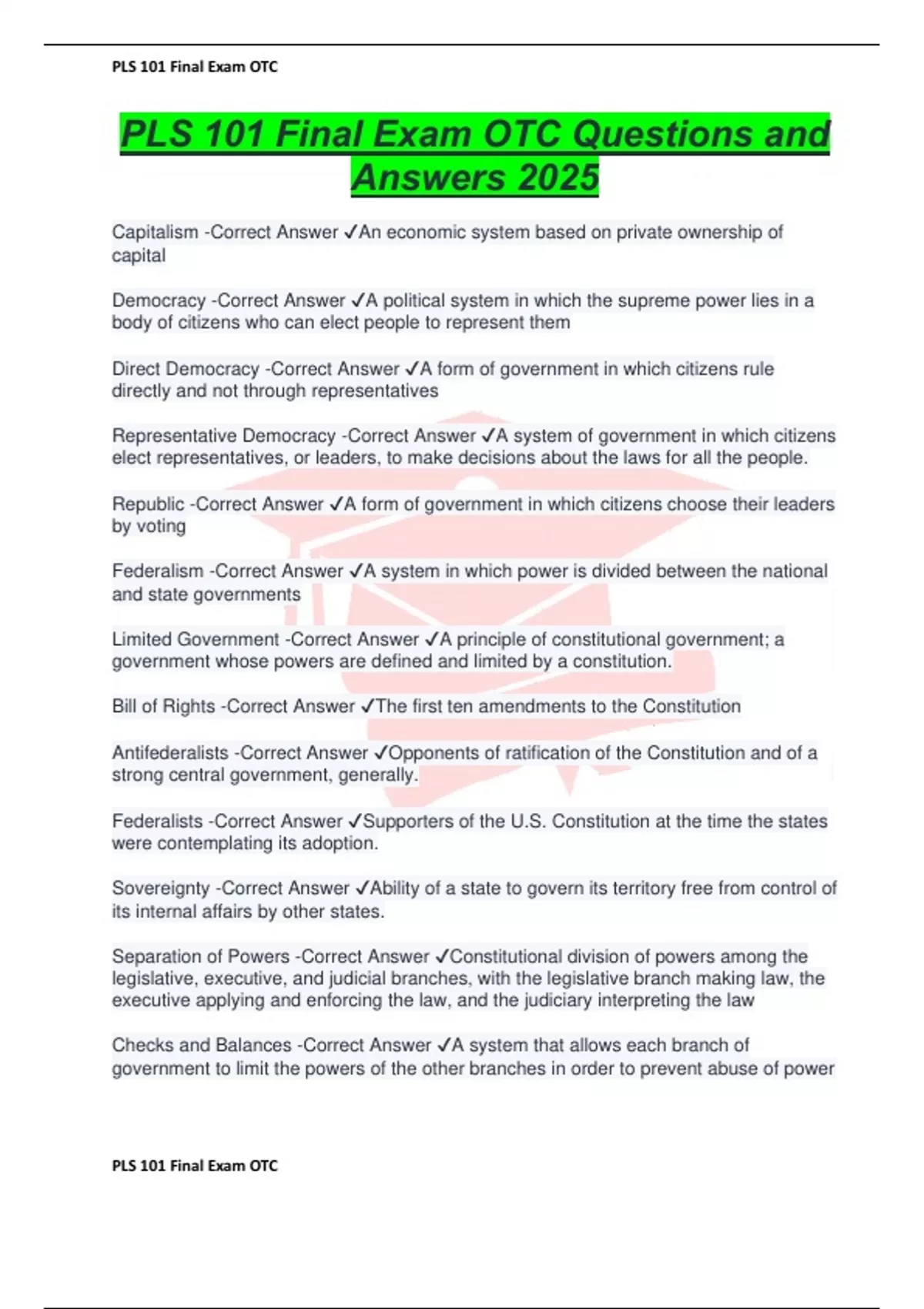 PLS 101 Final Exam OTC Questions and Answers 2025 - PLS 101 - Stuvia US