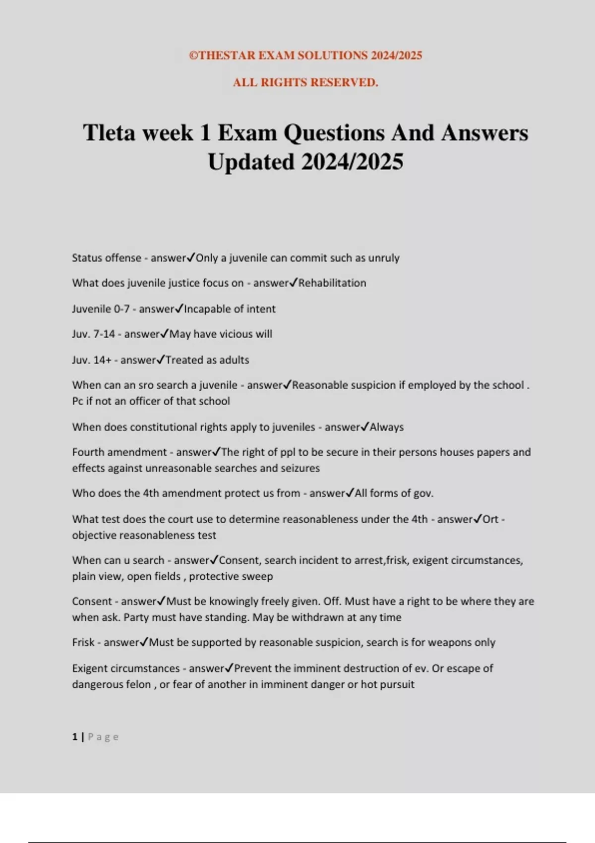 Tleta week 1 Exam Questions And Answers Updated 2024/2025 - TLETA ...