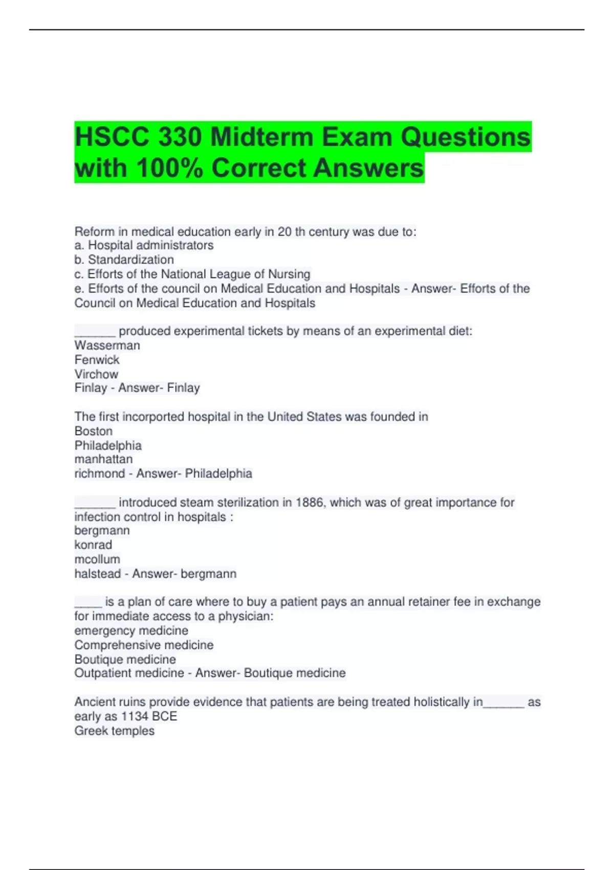 HSCC 330 Midterm Exam Questions with 100% Correct Answers - HSCC 330 - Stuvia US