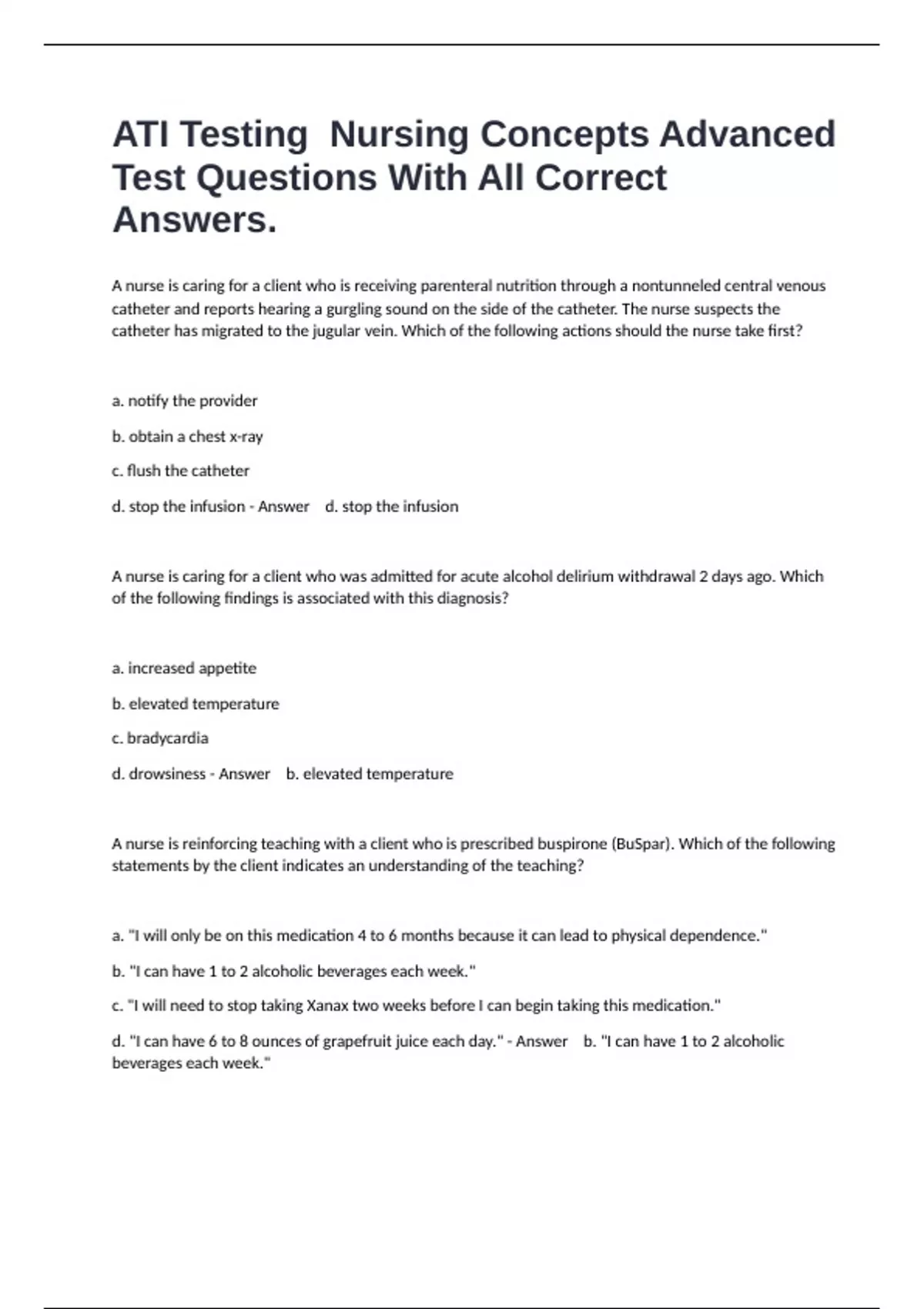 ATI Testing Nursing Concepts Advanced Test Questions With All Correct ...