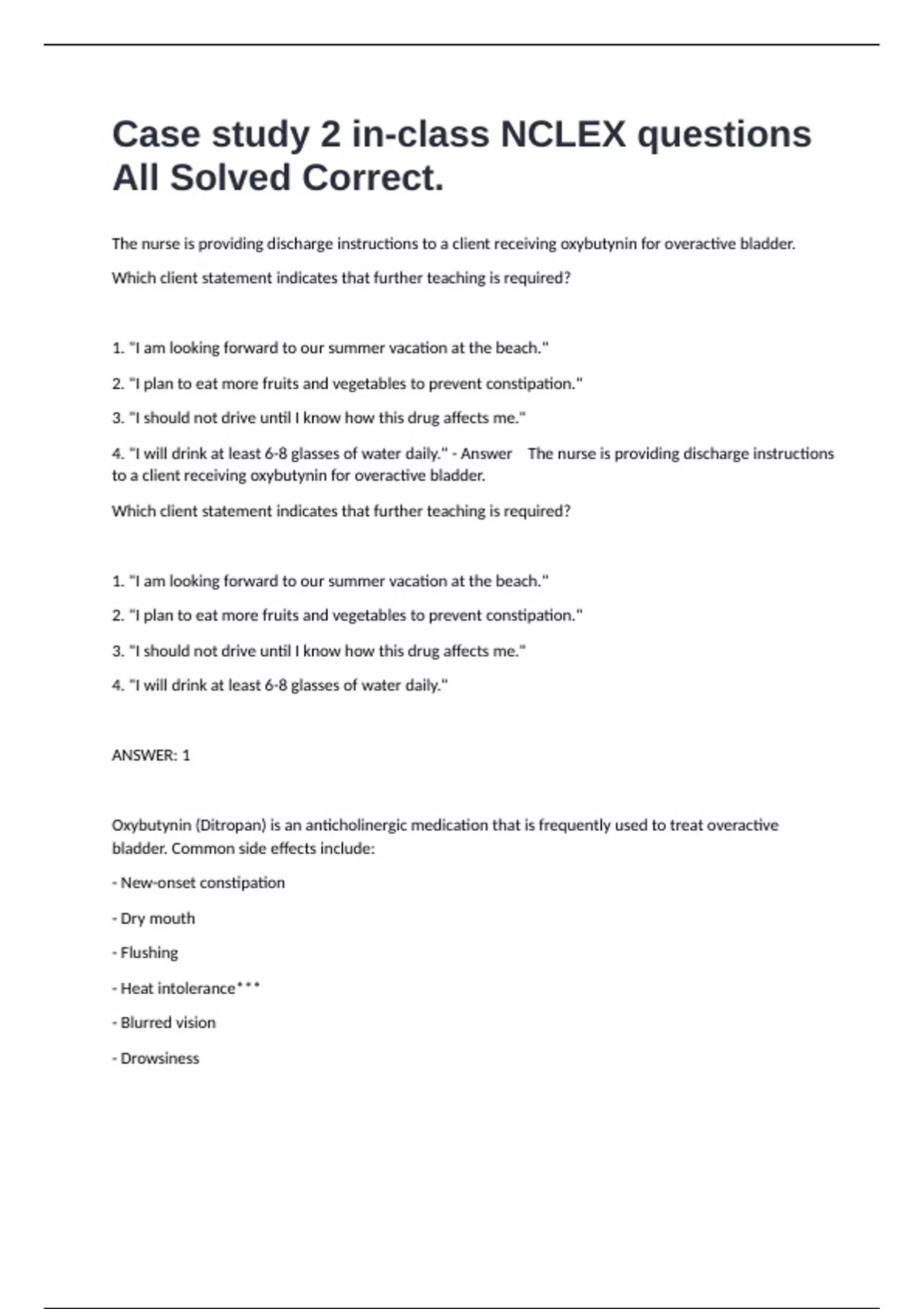 Case study 2 in-class NCLEX questions All Solved Correct. - NSG 122 ...