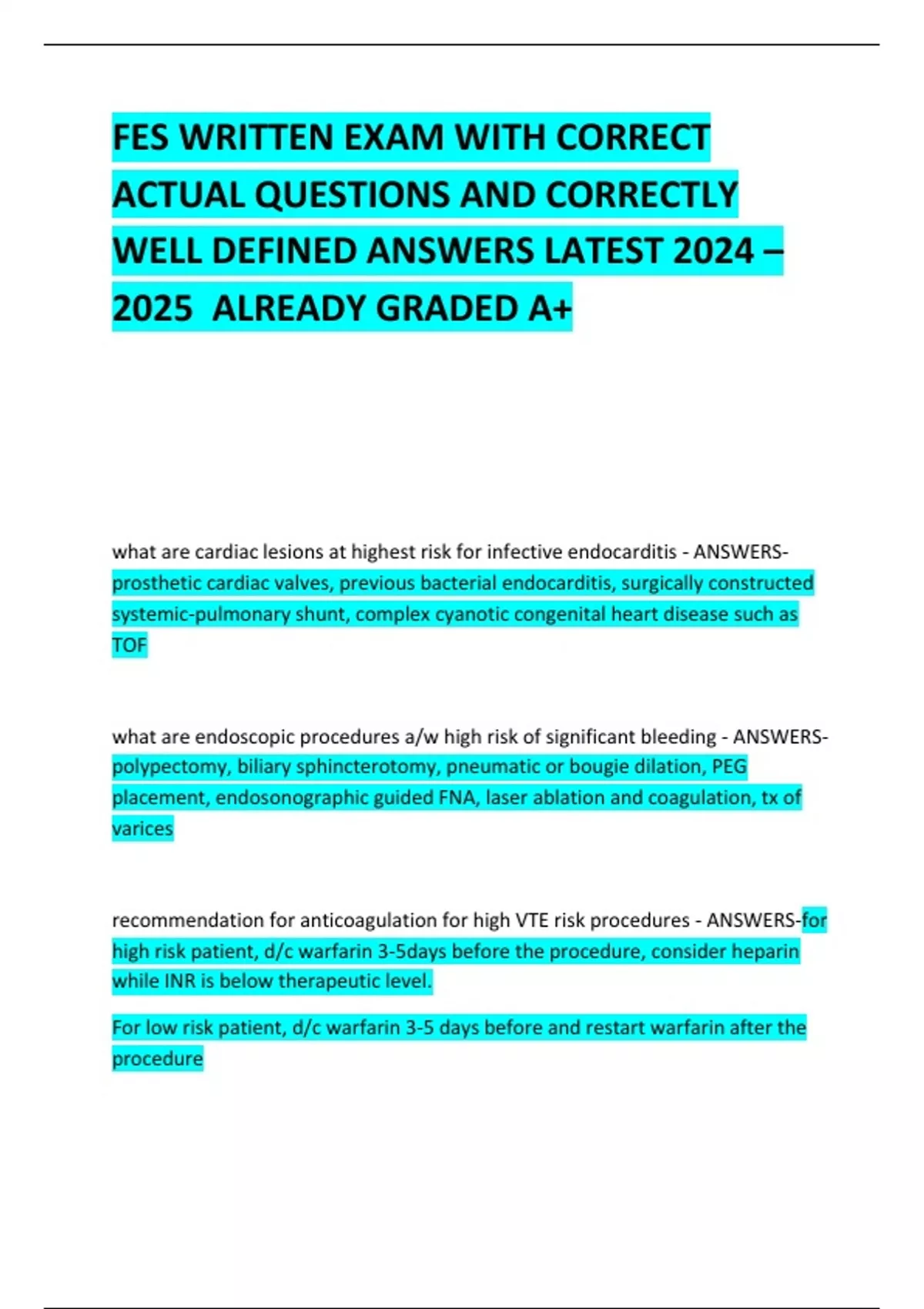 FES WRITTEN EXAM WITH CORRECT ACTUAL QUESTIONS AND CORRECTLY WELL ...