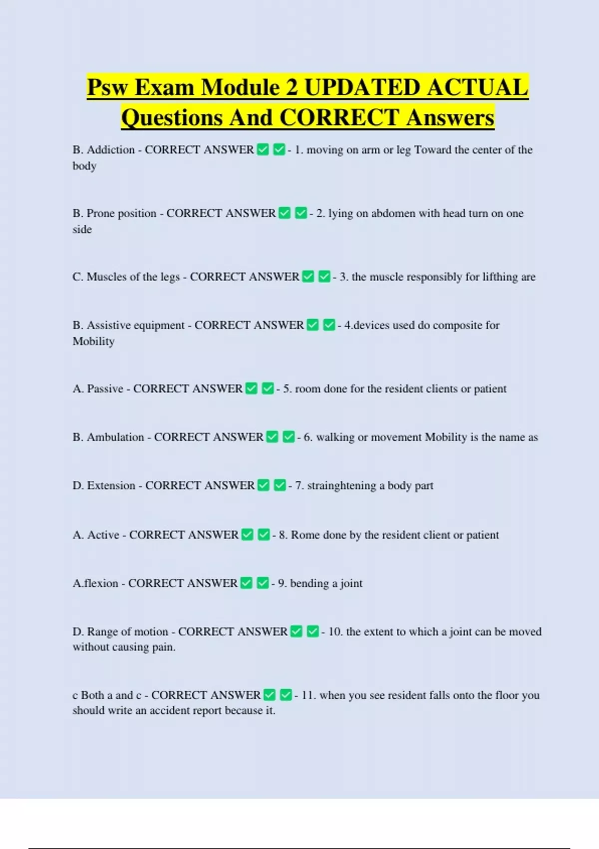 Psw Exam Module 2 UPDATED ACTUAL Questions And CORRECT Answers - PSW ...