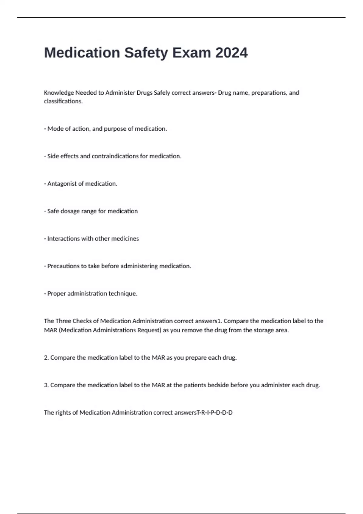Medication Safety exam 2024/2025 with 100% correct answers - Medication ...