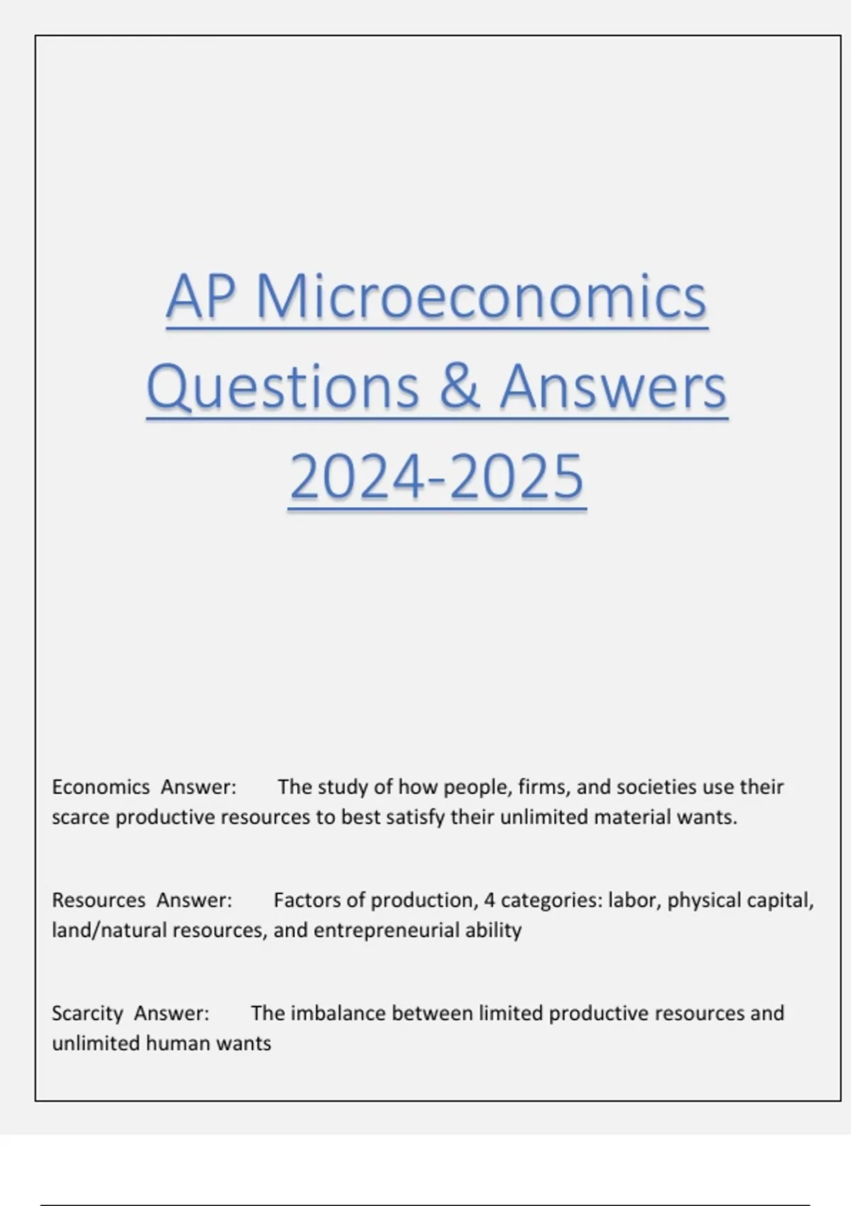 AP Microeconomics Questions & Answers - Ap microeconomics - Stuvia US