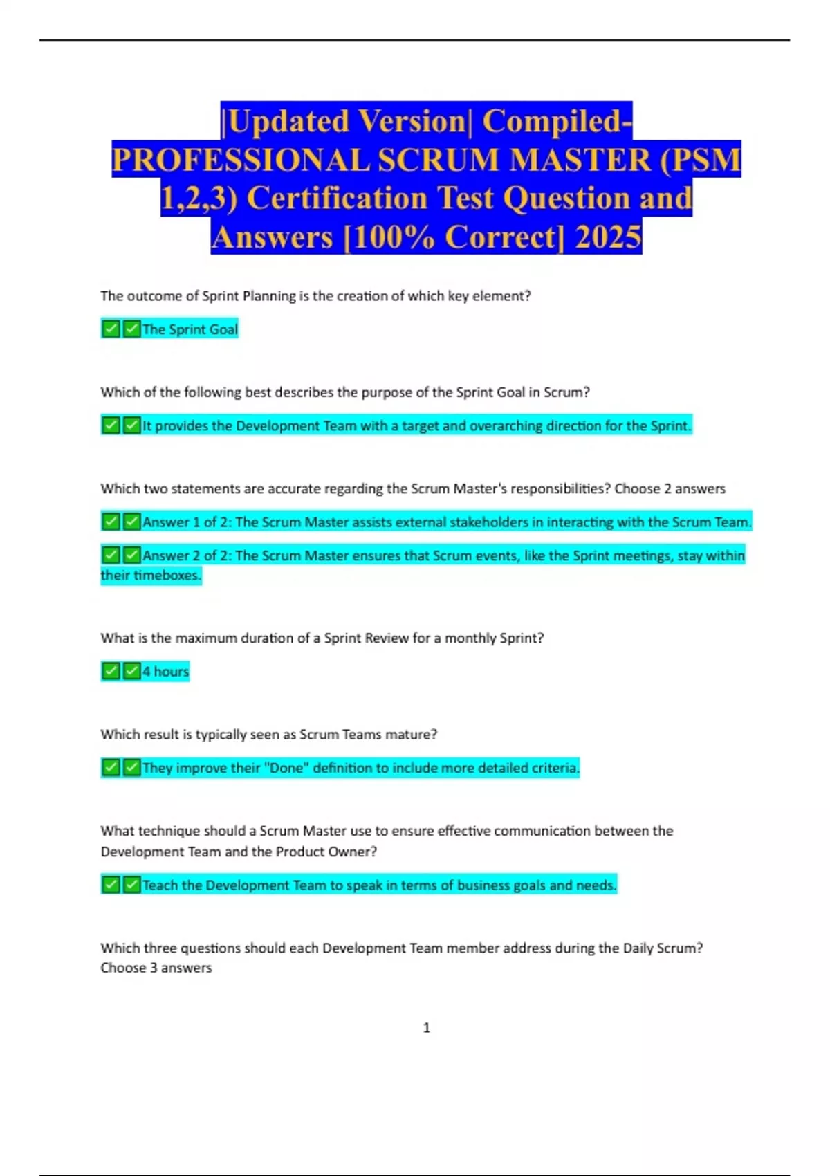 |Updated Version| Compiled- PROFESSIONAL SCRUM MASTER (PSM 1,2,3 ...