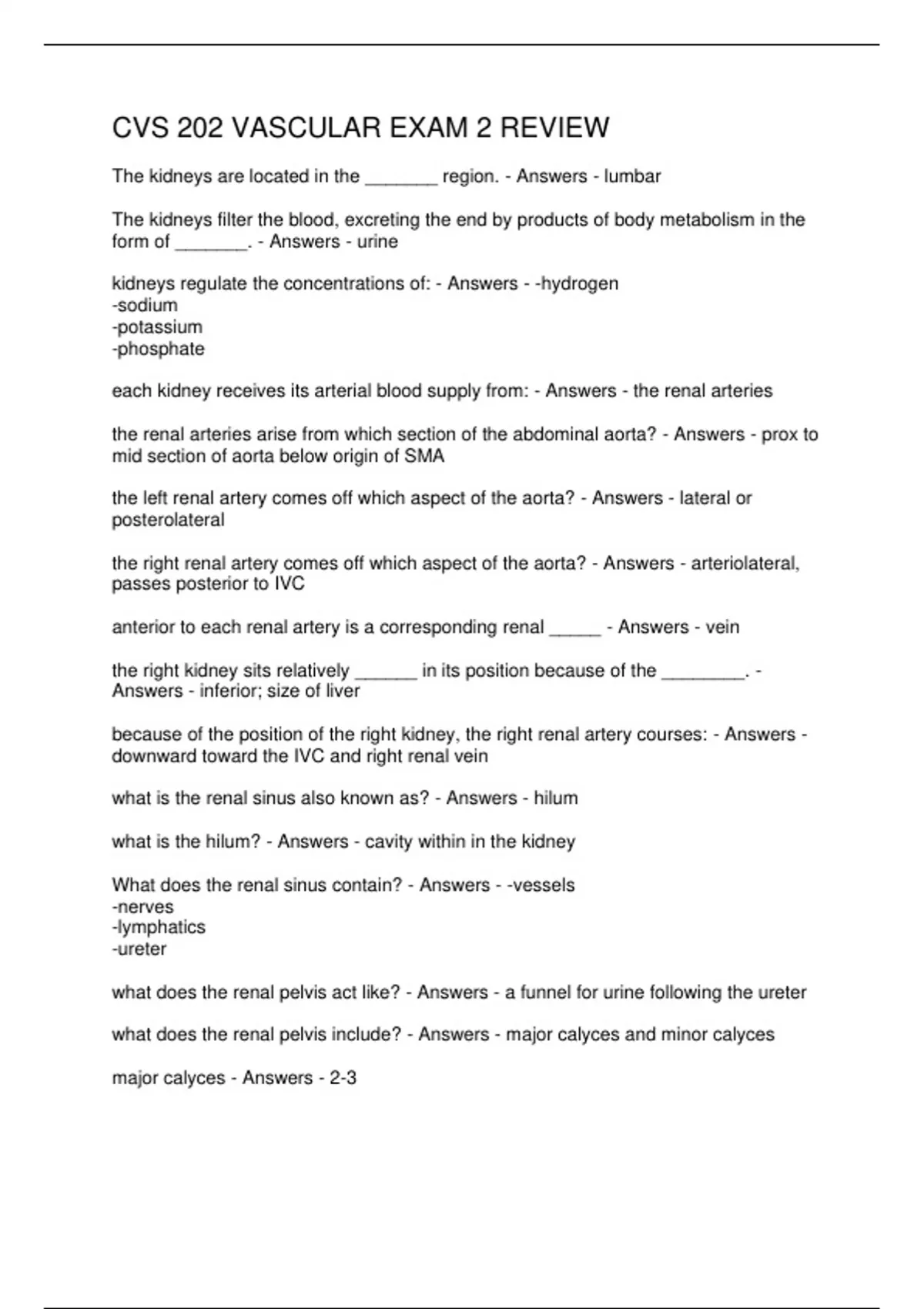 CVS 202 VASCULAR EXAM 2 REVIEW - CVS 202 - Stuvia US