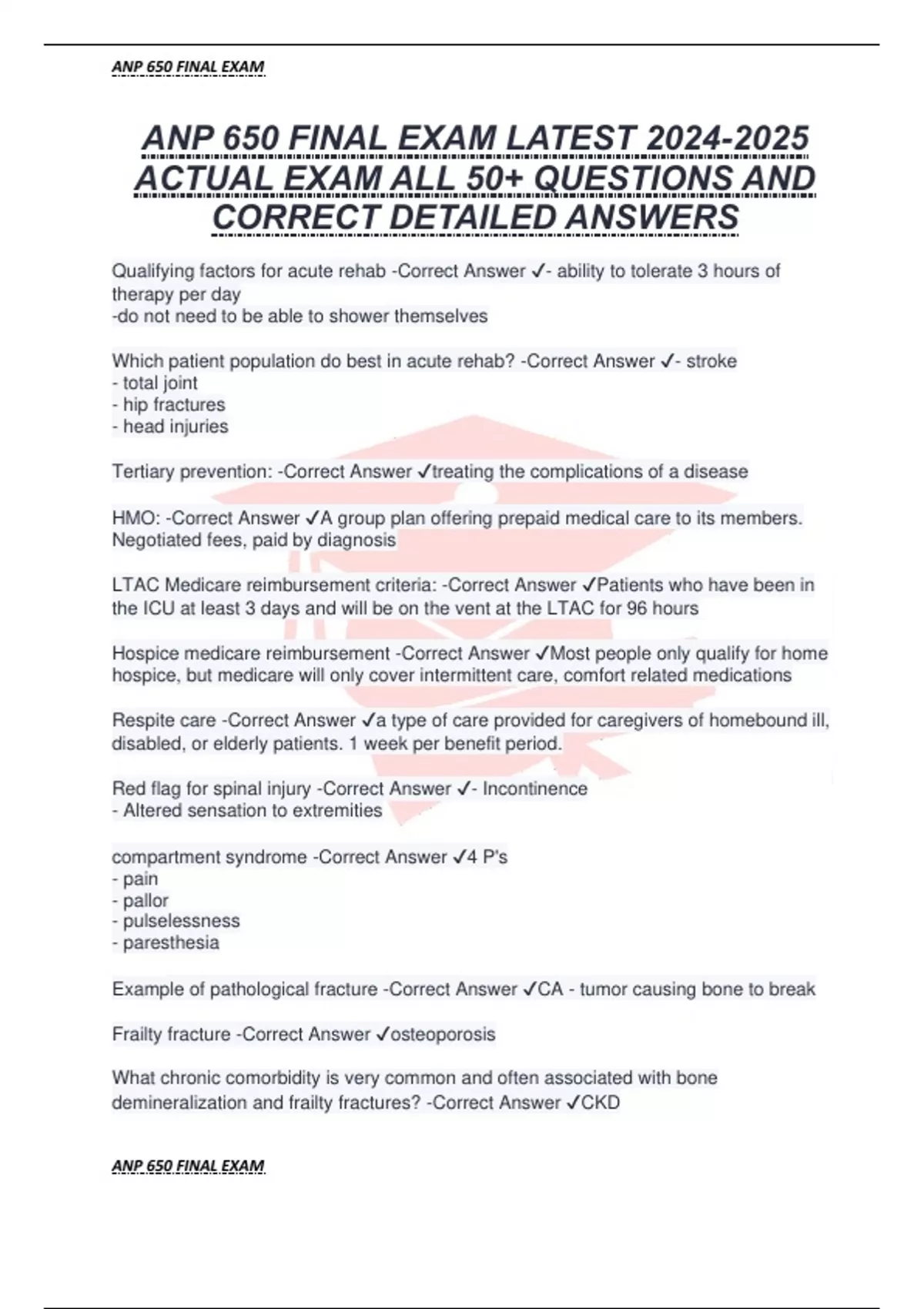 ANP 650 FINAL EXAM LATEST ACTUAL EXAM ALL 50+ QUESTIONS AND CORRECT ...