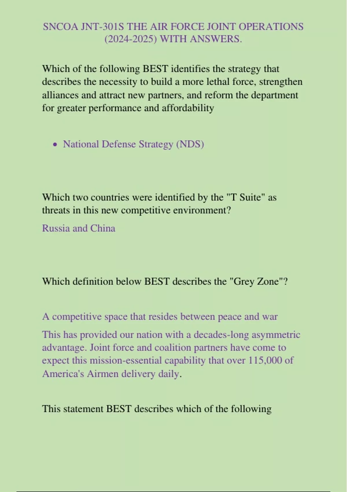 SNCOA JNT-301S THE AIR FORCE JOINT OPERATIONS () WITH ANSWERS. - SNCOA ...