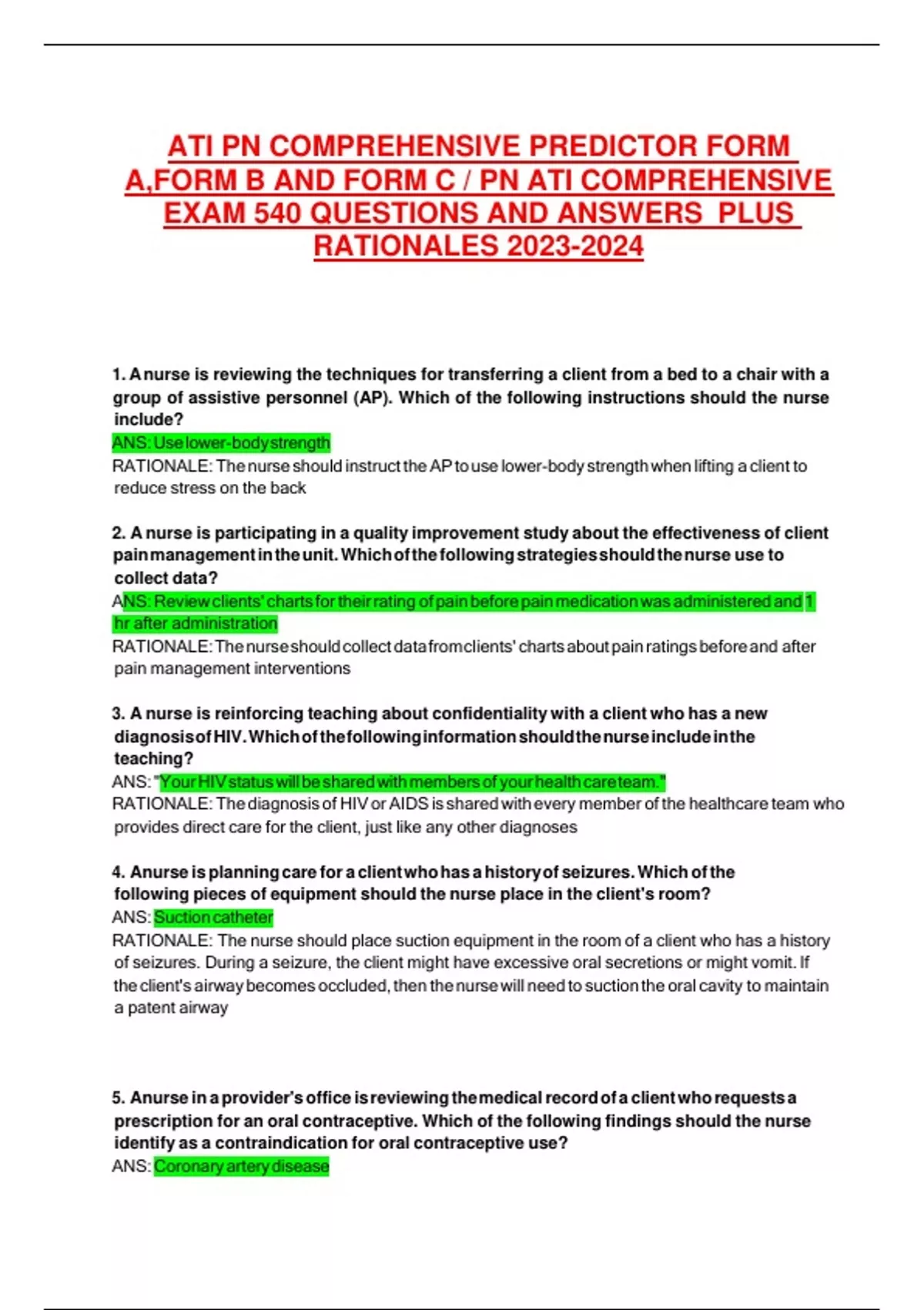ATI PN COMPREHENSIVE PREDICTOR FORM A,FORM B AND FORM C / PN ATI ...