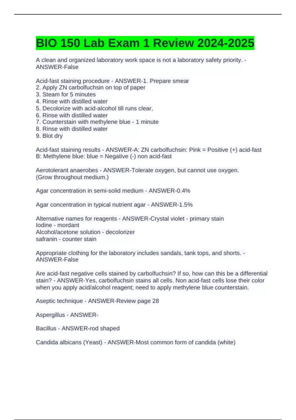 BIO 150 Lab Exam 1 Review - BIO 150 - Stuvia US