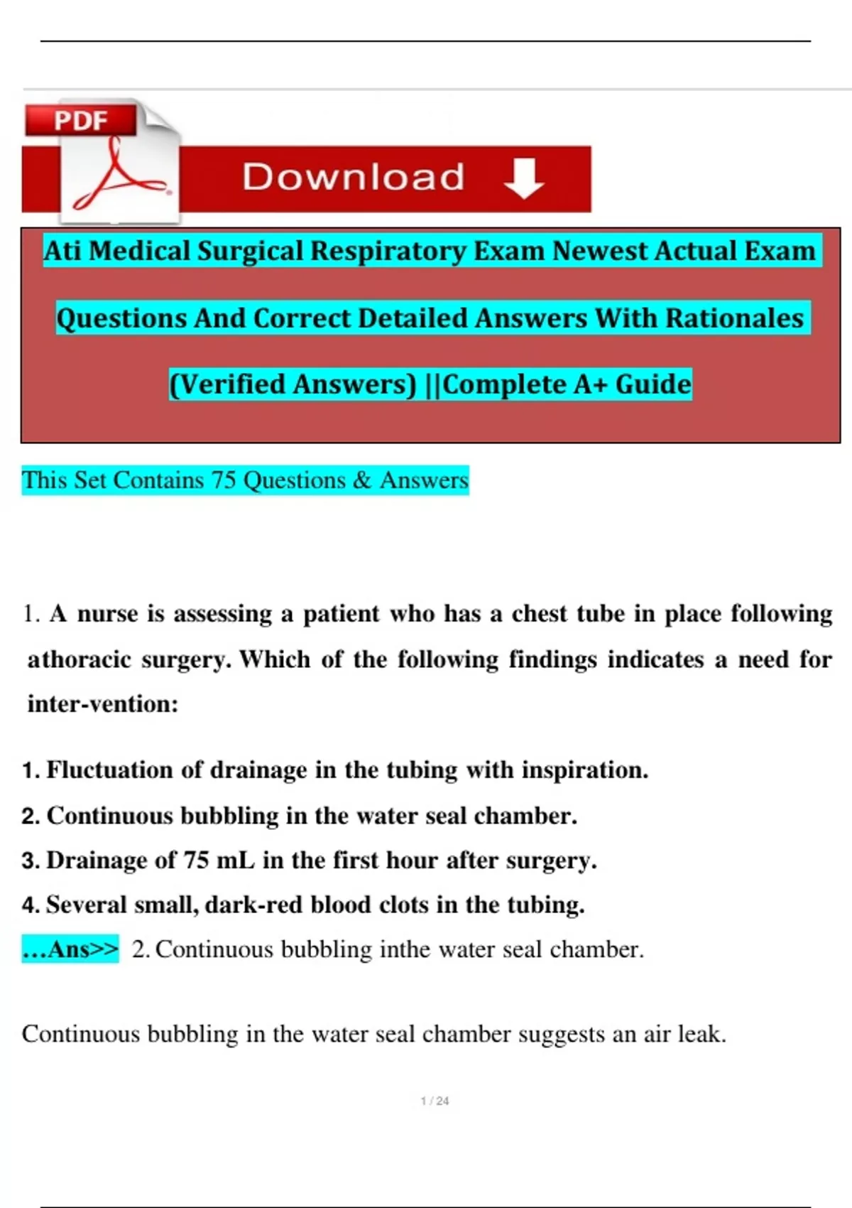 Ati Medical Surgical Respiratory Exam Newest Actual Exam Questions And ...