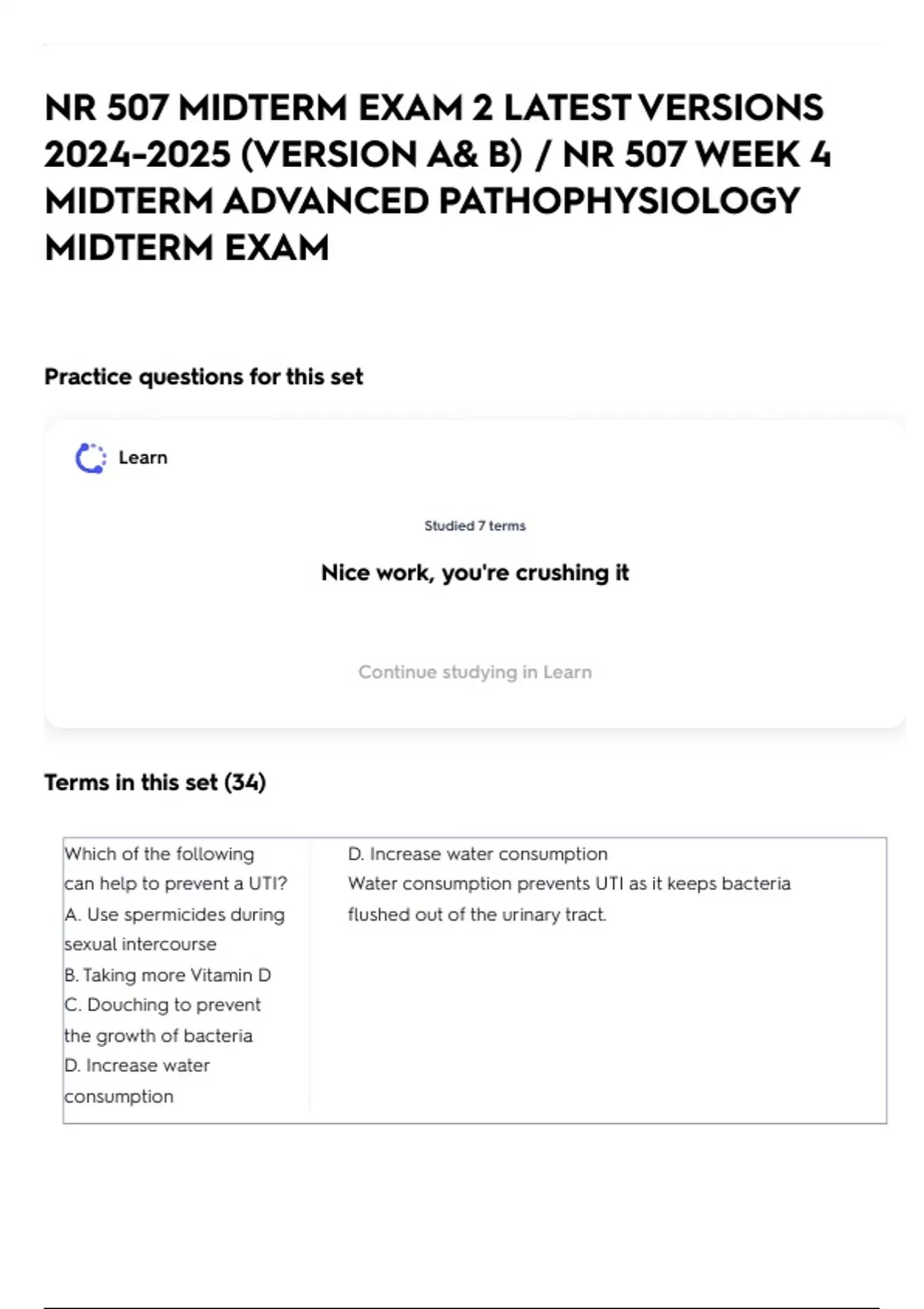 NR 507 MIDTERM EXAM 2 LATEST VERSIONS (VERSION A& B) / NR 507 WEEK 4 ...