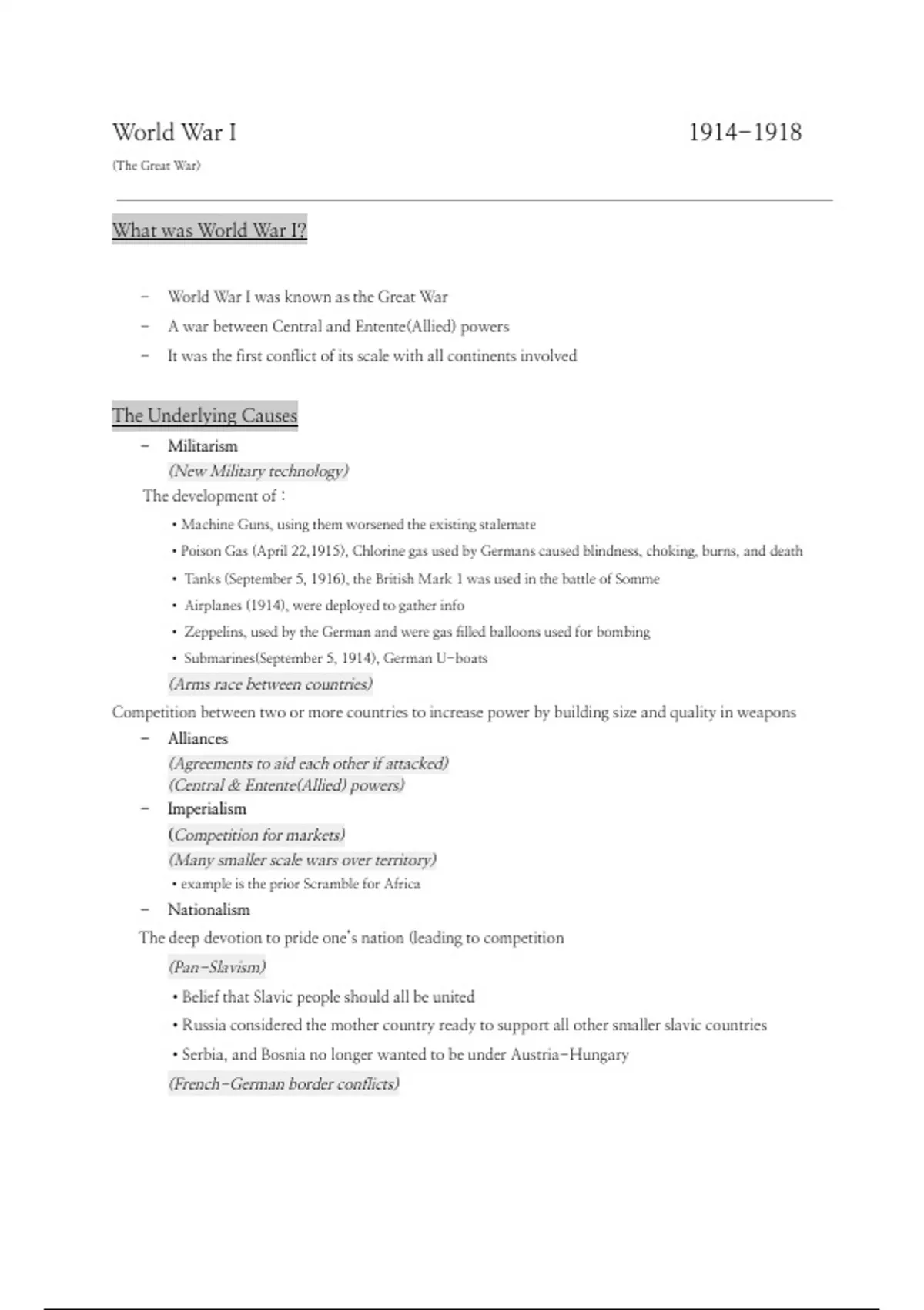 Summary World War I Overview - Causes, Important Figures, Major Battles ...