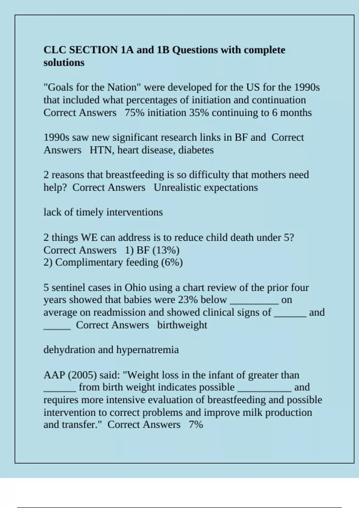 CLC SECTION 1A and 1B Questions with complete solutions - CLC - Stuvia US