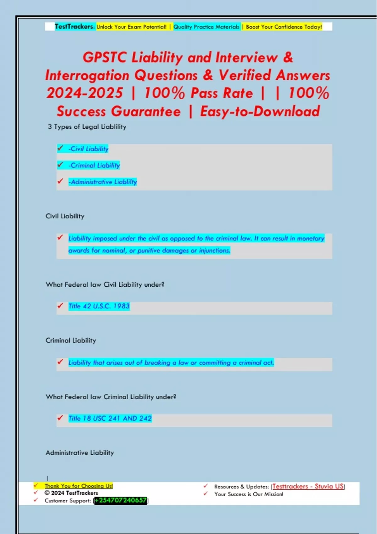 GPSTC Liability and Interview & Interrogation Questions & Verified Answers | 100% Pass Rate ...