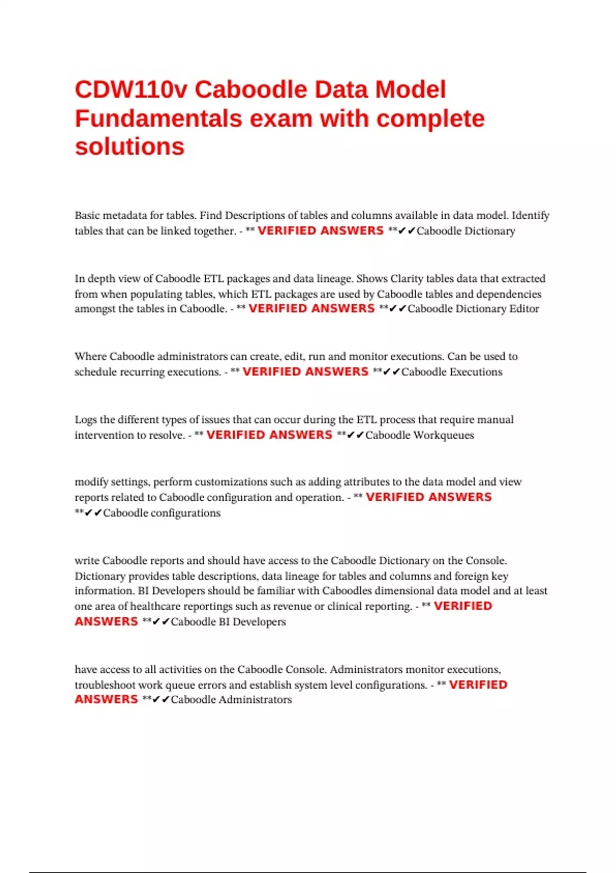 CDW110v Caboodle Data Model Fundamentals exam with complete solutions ...