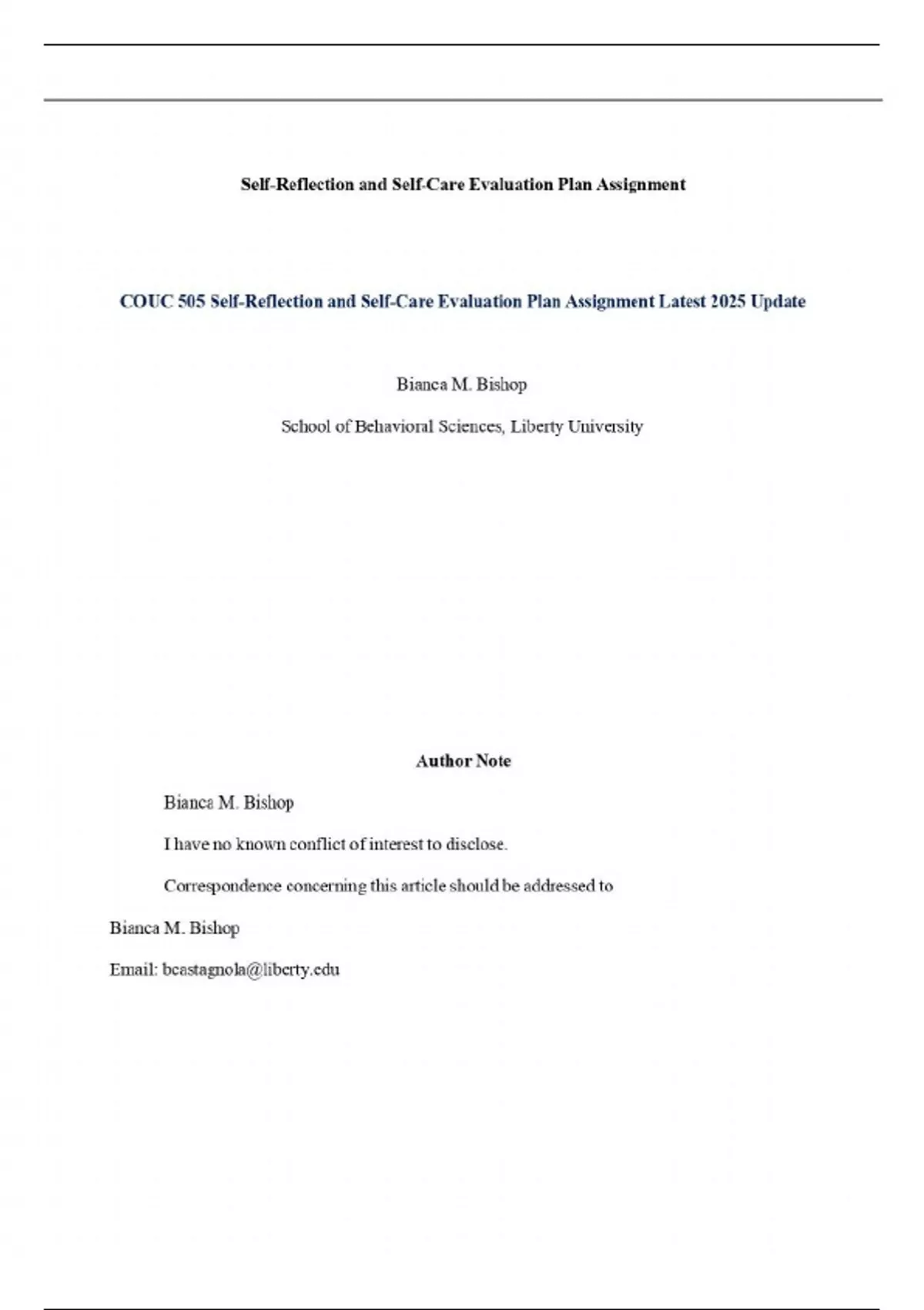 COUC 505 Self-Reflection and Self-Care Evaluation Plan Assignment ...