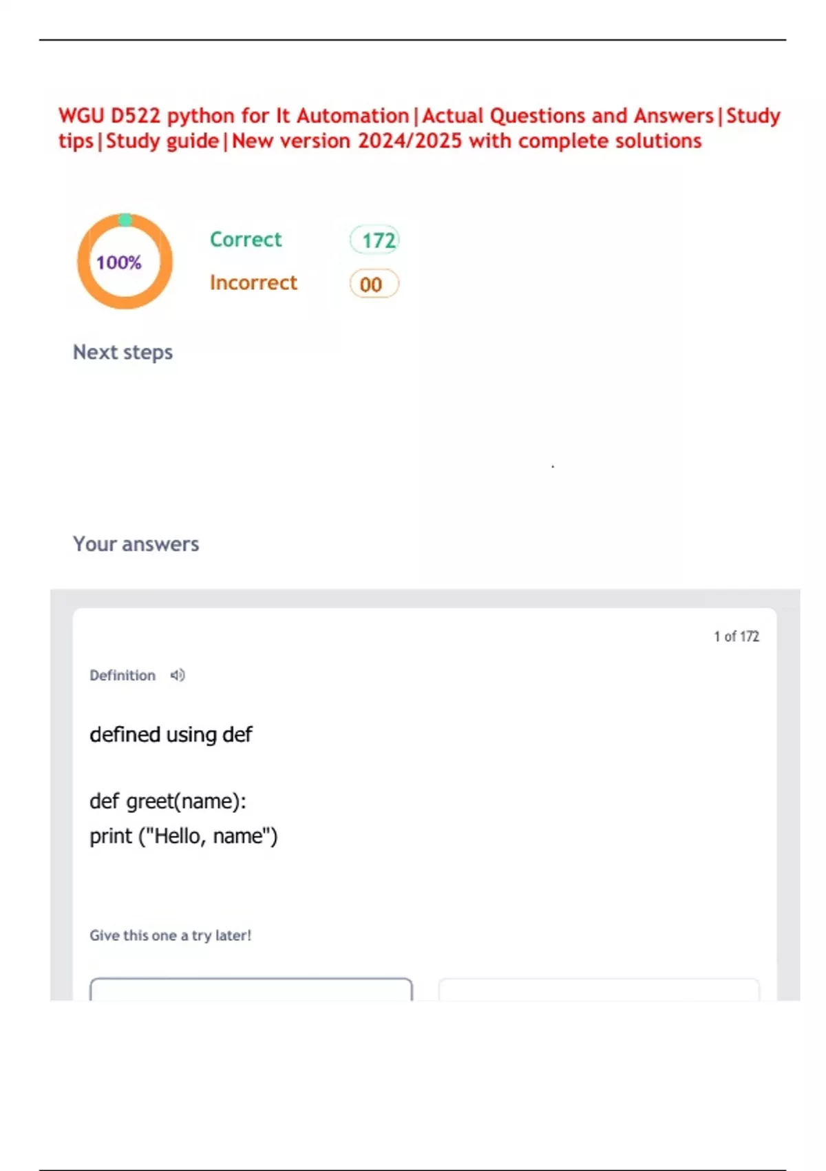 WGU D522 python for It Automation|Actual Questions and Answers|Study ...