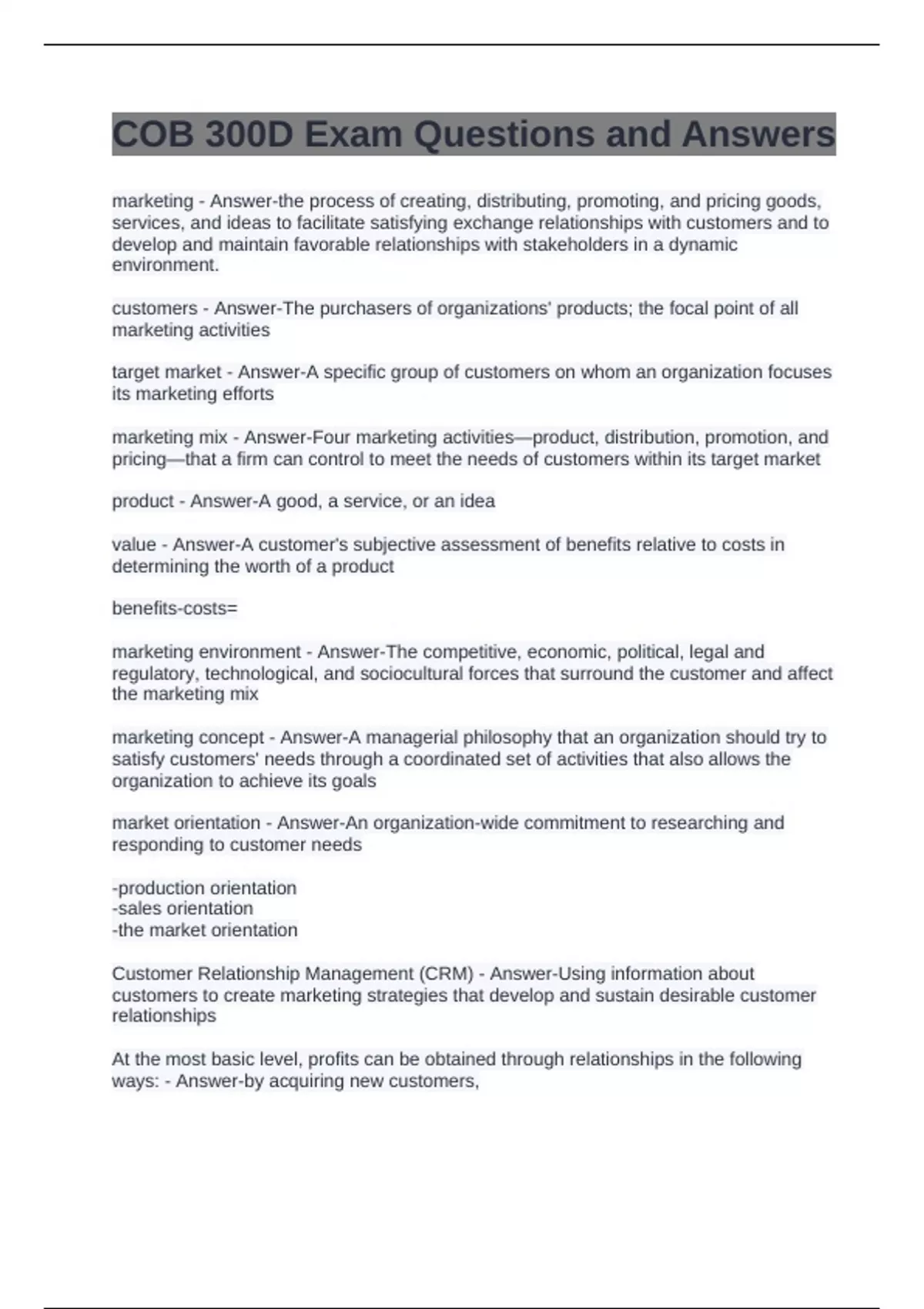 COB 300D Exam Questions and Answers - COB 300 - Stuvia US