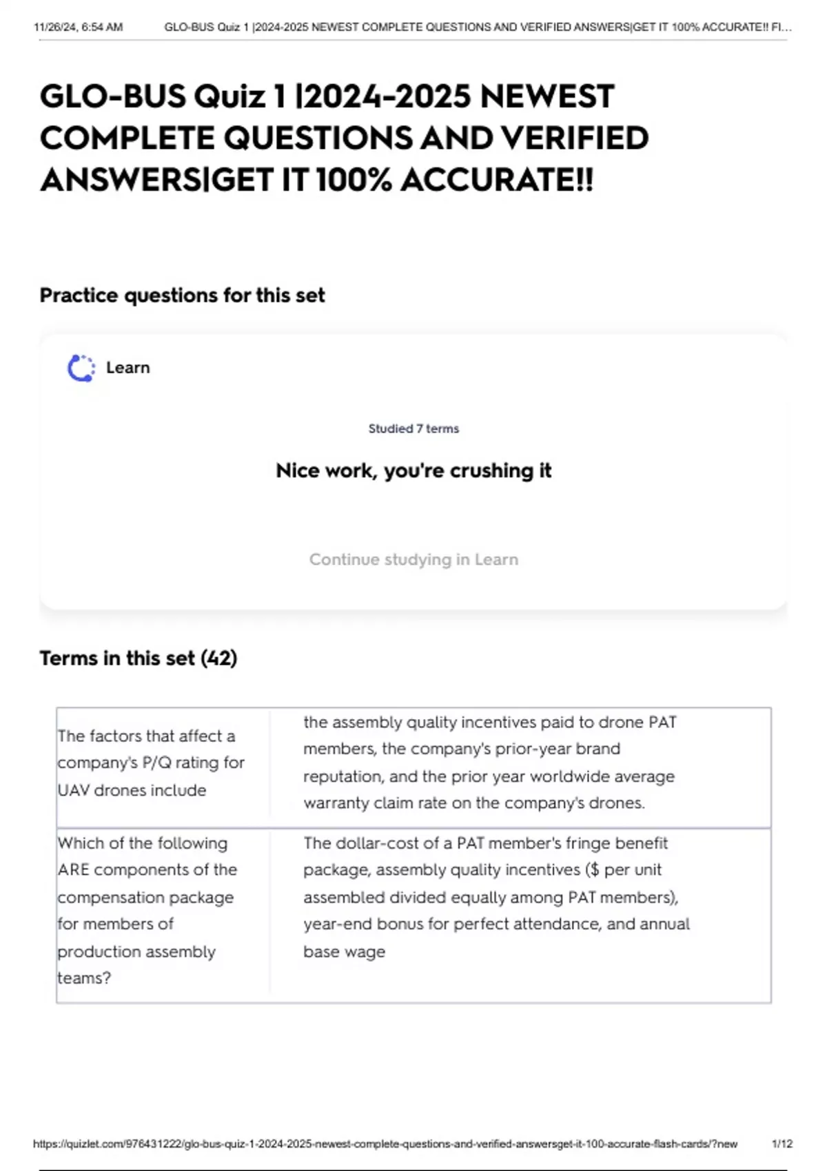 GLO-BUS Quiz 1 | NEWEST COMPLETE QUESTIONS AND VERIFIED ANSWERS|GET IT ...