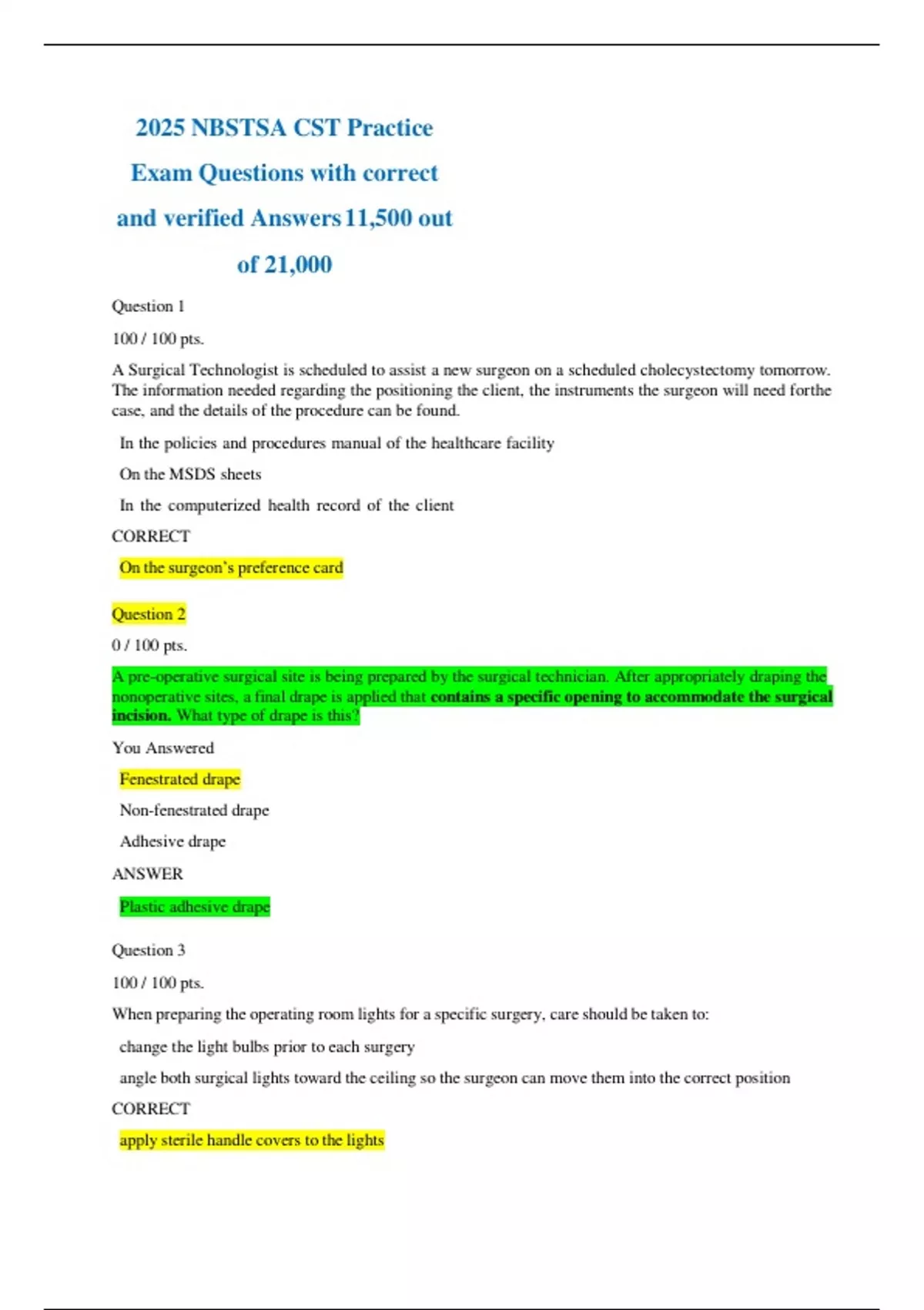 2025 NBSTSA CST Practice Exam Questions with correct and verified ...