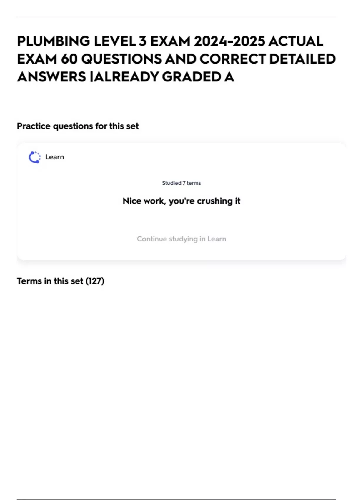 PLUMBING LEVEL 3 EXAM ACTUAL EXAM 60 QUESTIONS AND CORRECT DETAILED ...