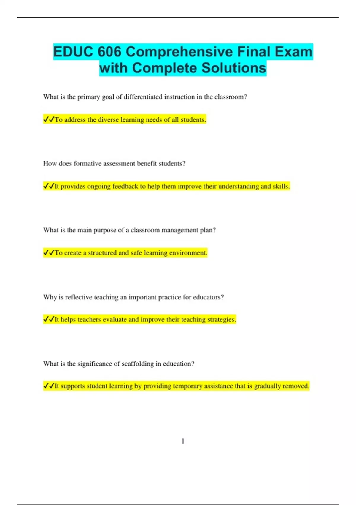 EDUC 606 Comprehensive Final Exam with Complete Solutions - EDUC 606 - Stuvia US