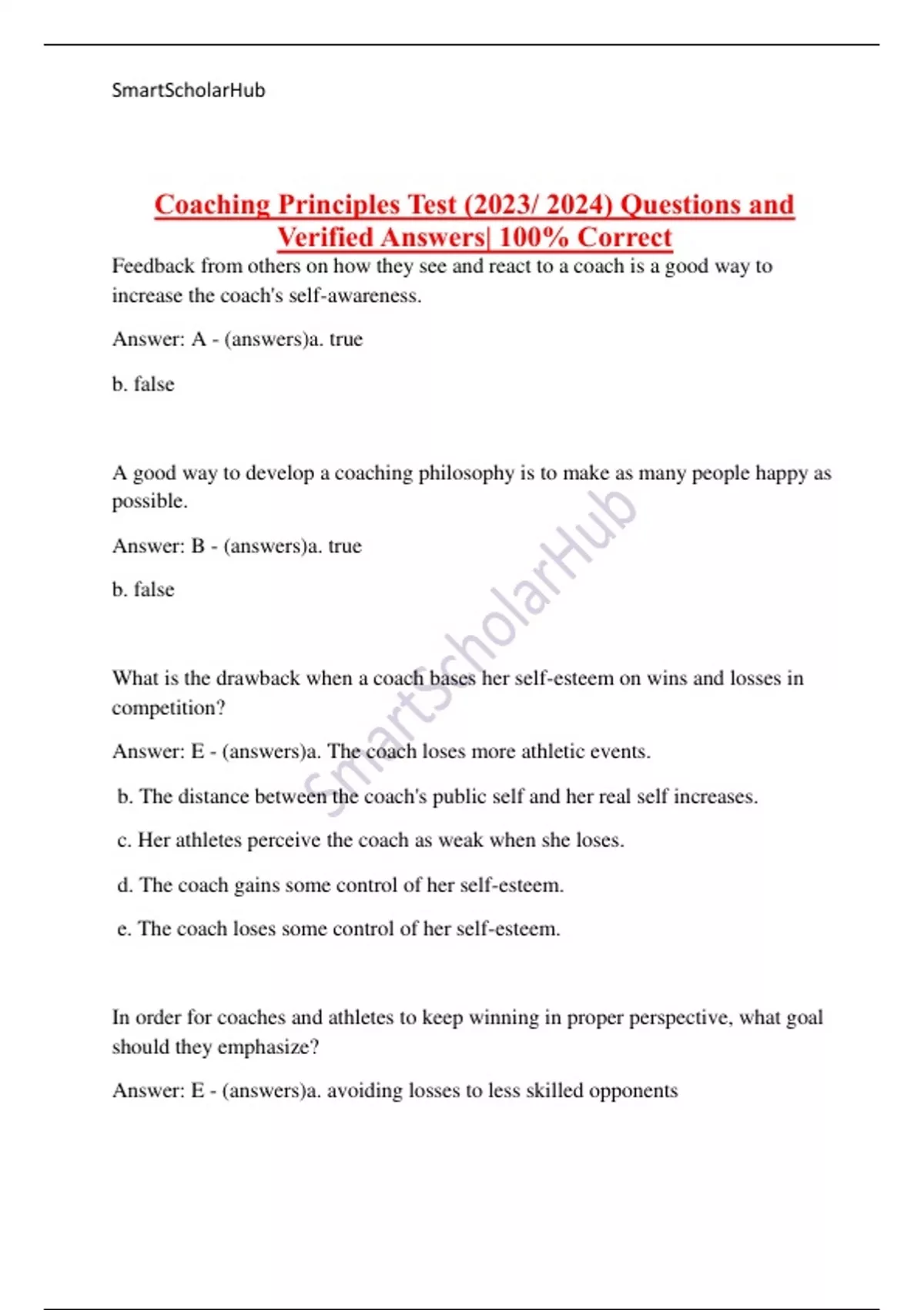 Coaching Principles Test (2023/ 2024) Questions and Verified Answers ...