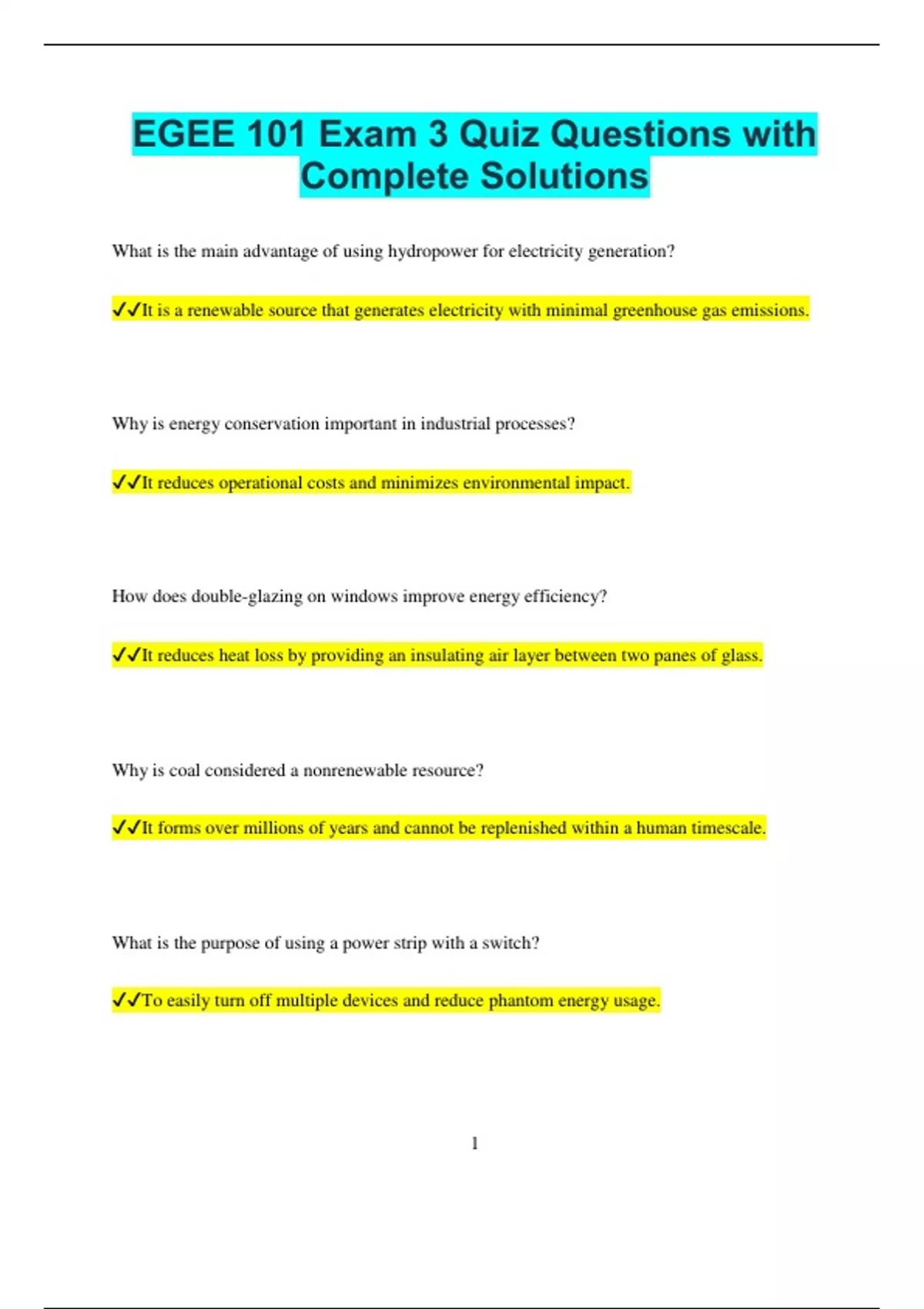 EGEE 101 Exam 3 Quiz Questions with Complete Solutions - EGEE 101 - Stuvia US