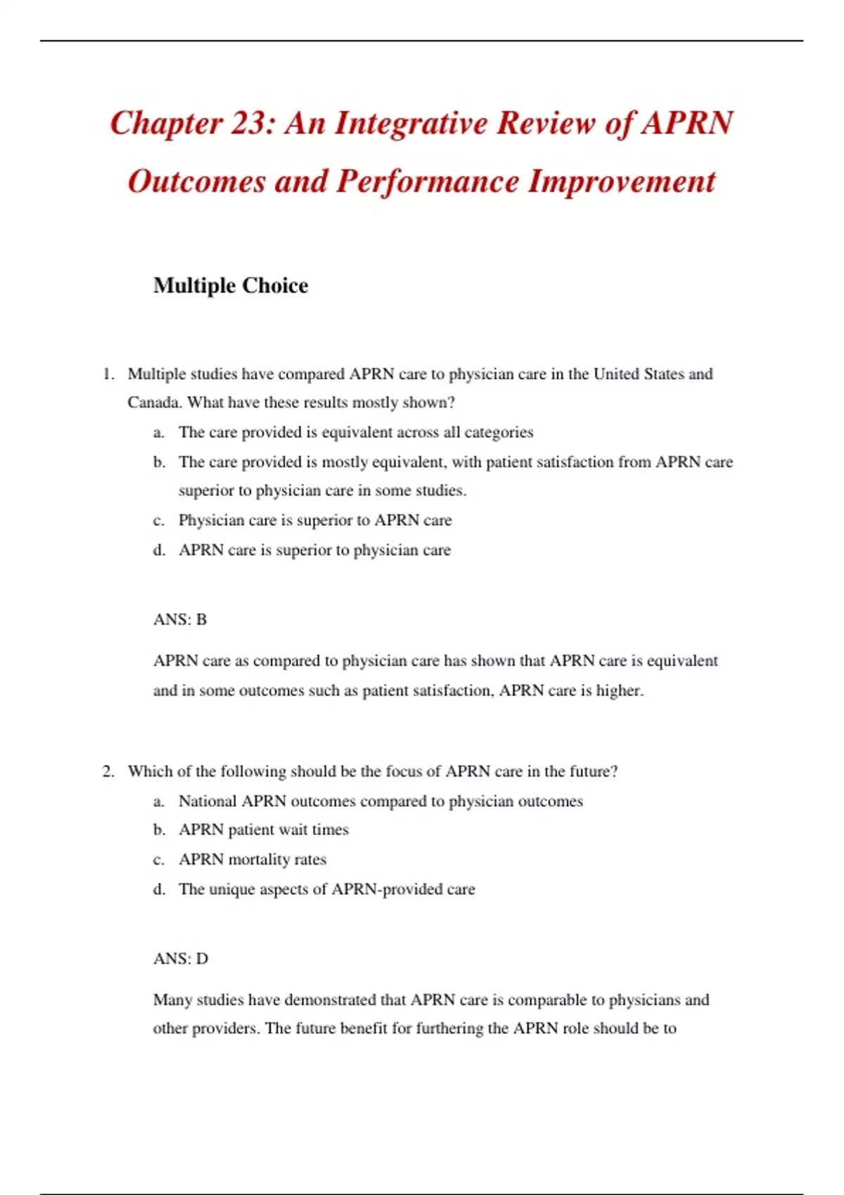 Chapter 23: An Integrative Review of APRN Outcomes and Performance ...