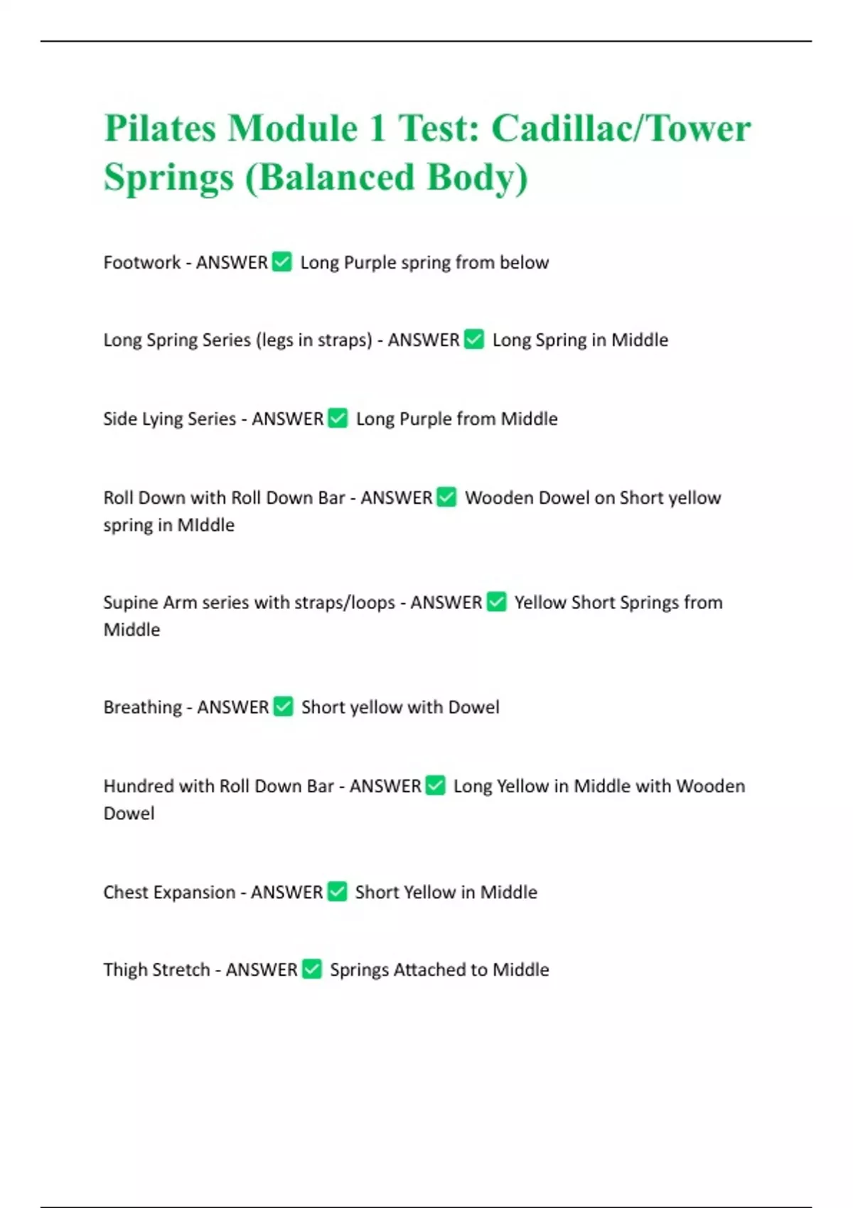 Pilates Module 1 Test: Cadillac/Tower Springs (Balanced Body ...