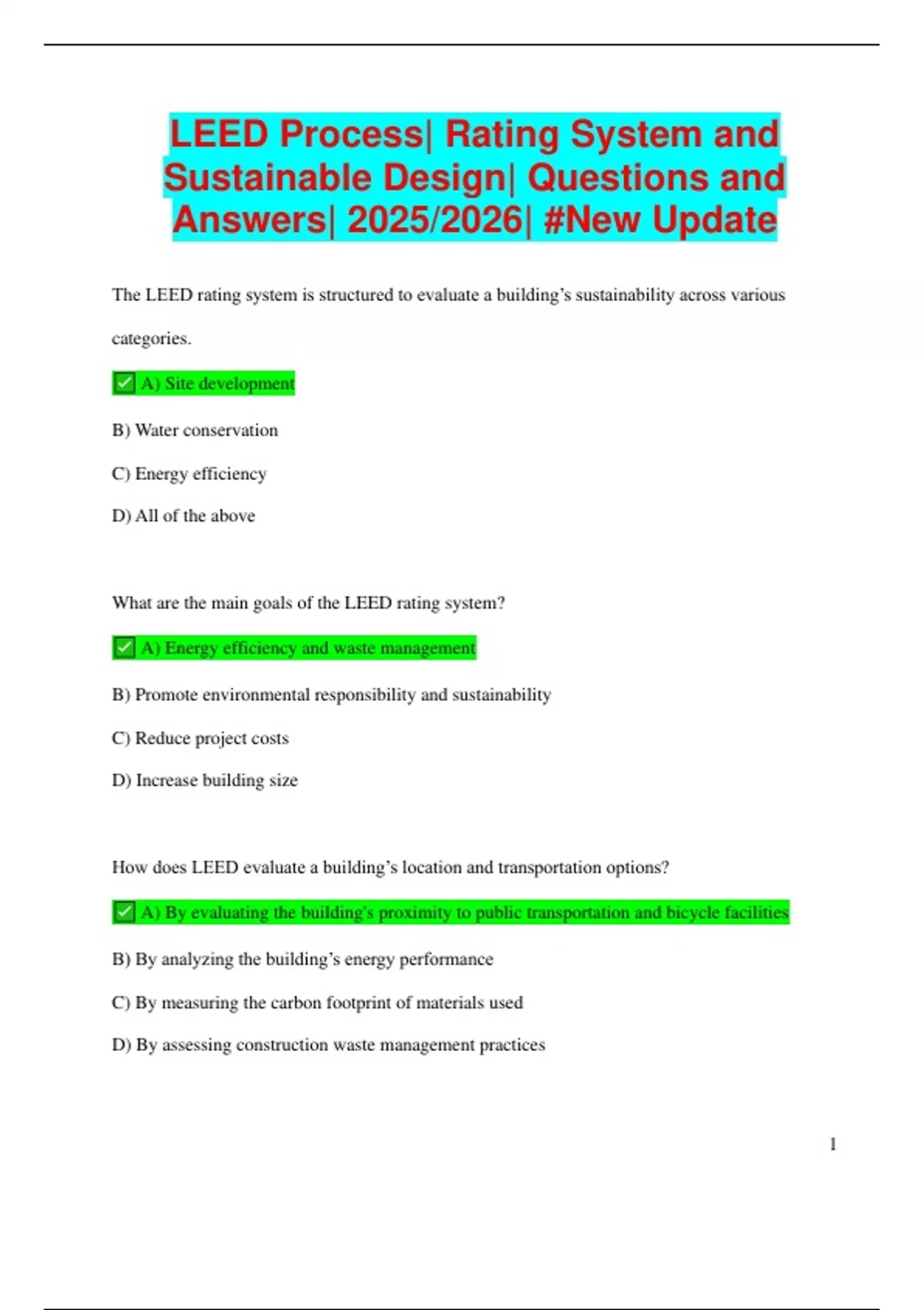 LEED Process| Rating System and Sustainable Design| Questions and ...