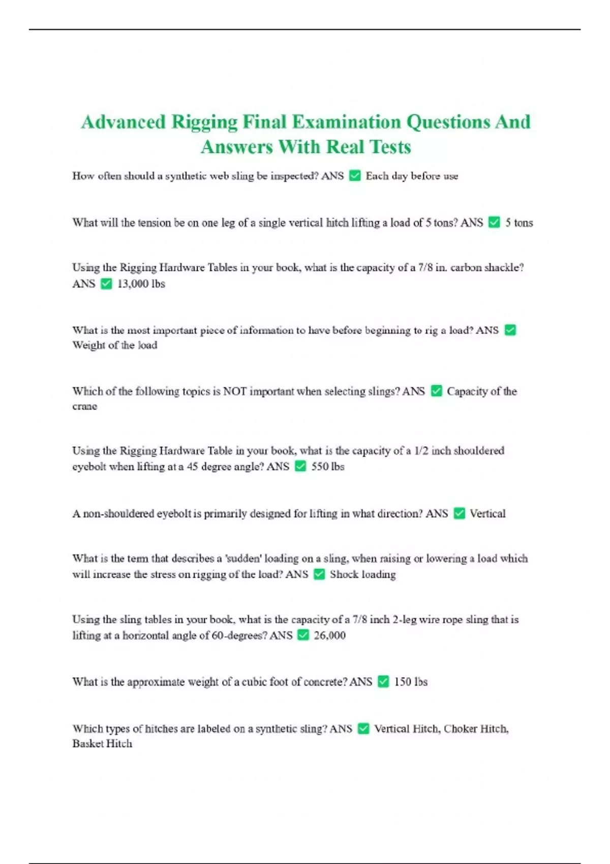 Advanced Rigging Final Examination Questions And Answers With Real ...