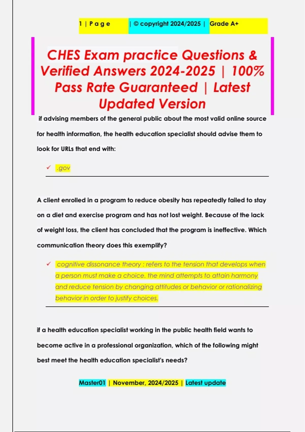 CHES Exam practice Questions & Verified Answers | 100% Pass Rate ...