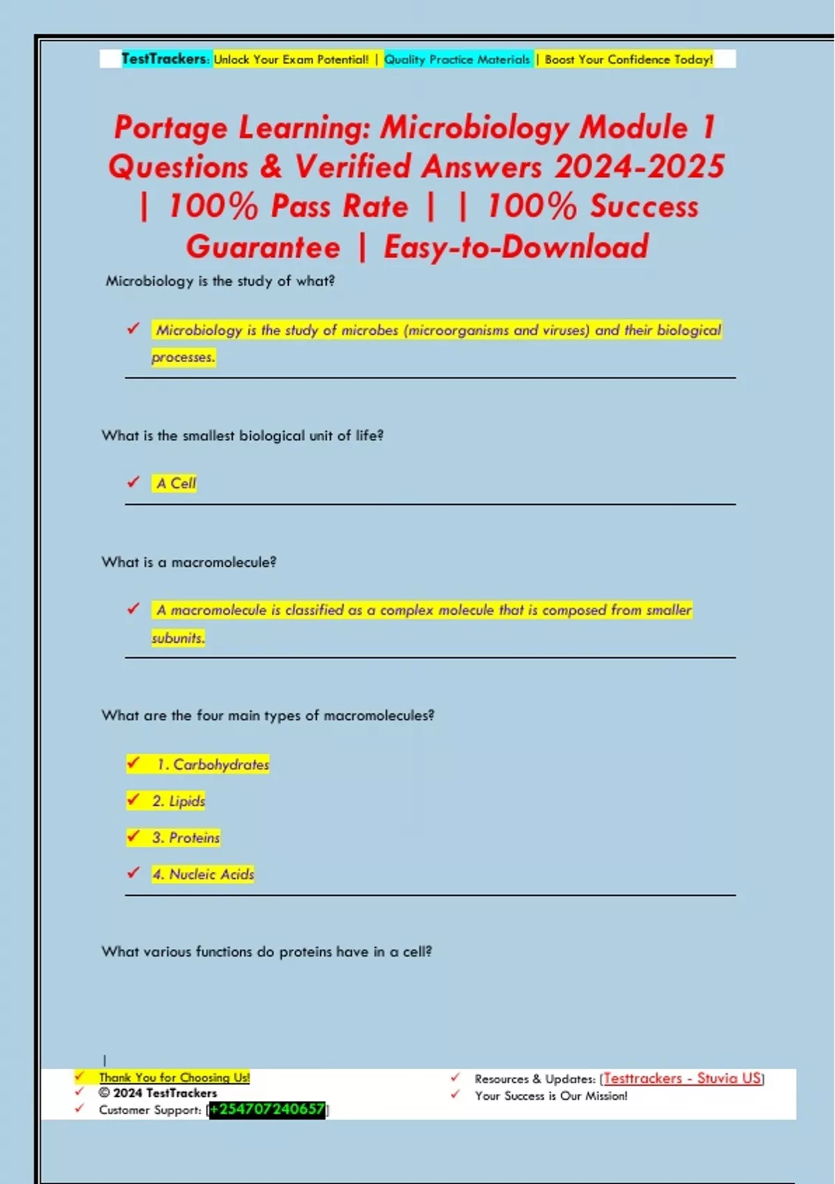 Portage Learning: Microbiology Module 1 Questions & Verified Answers ...