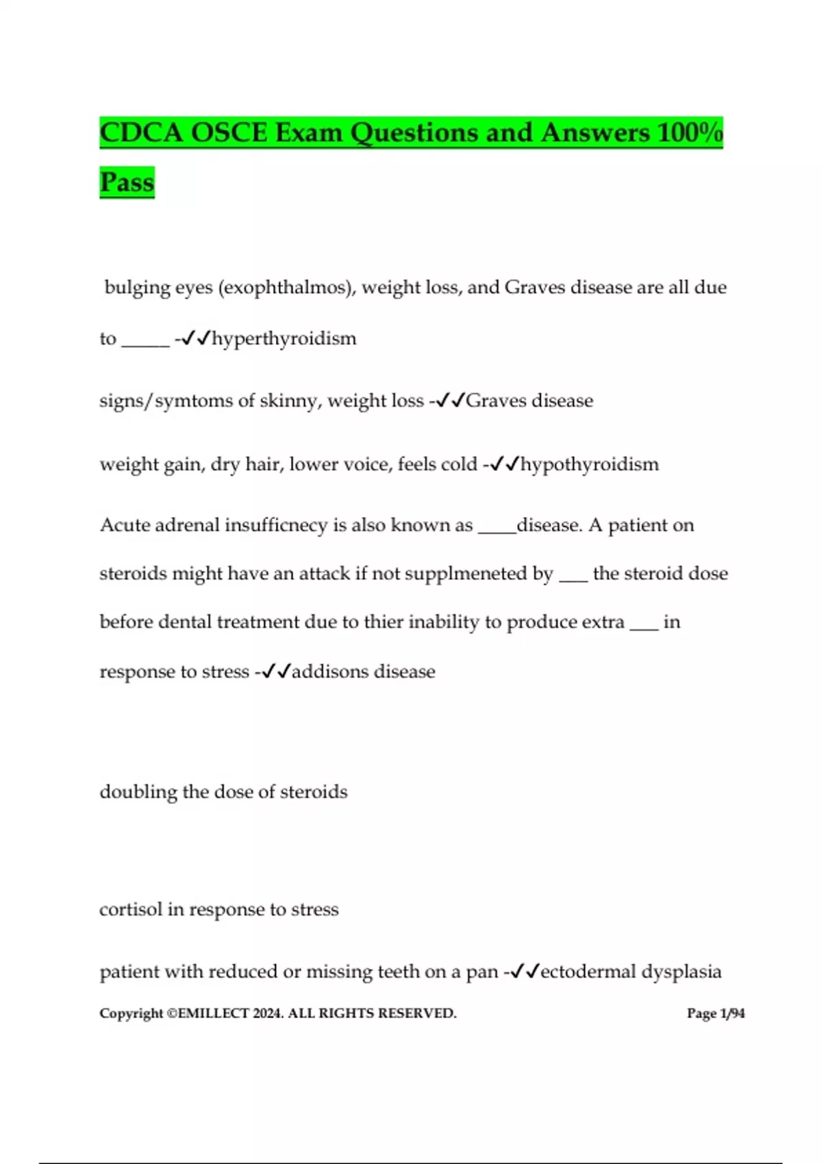 CDCA OSCE Exam Questions and Answers 100% Pass - CDCA OSCE - Stuvia US