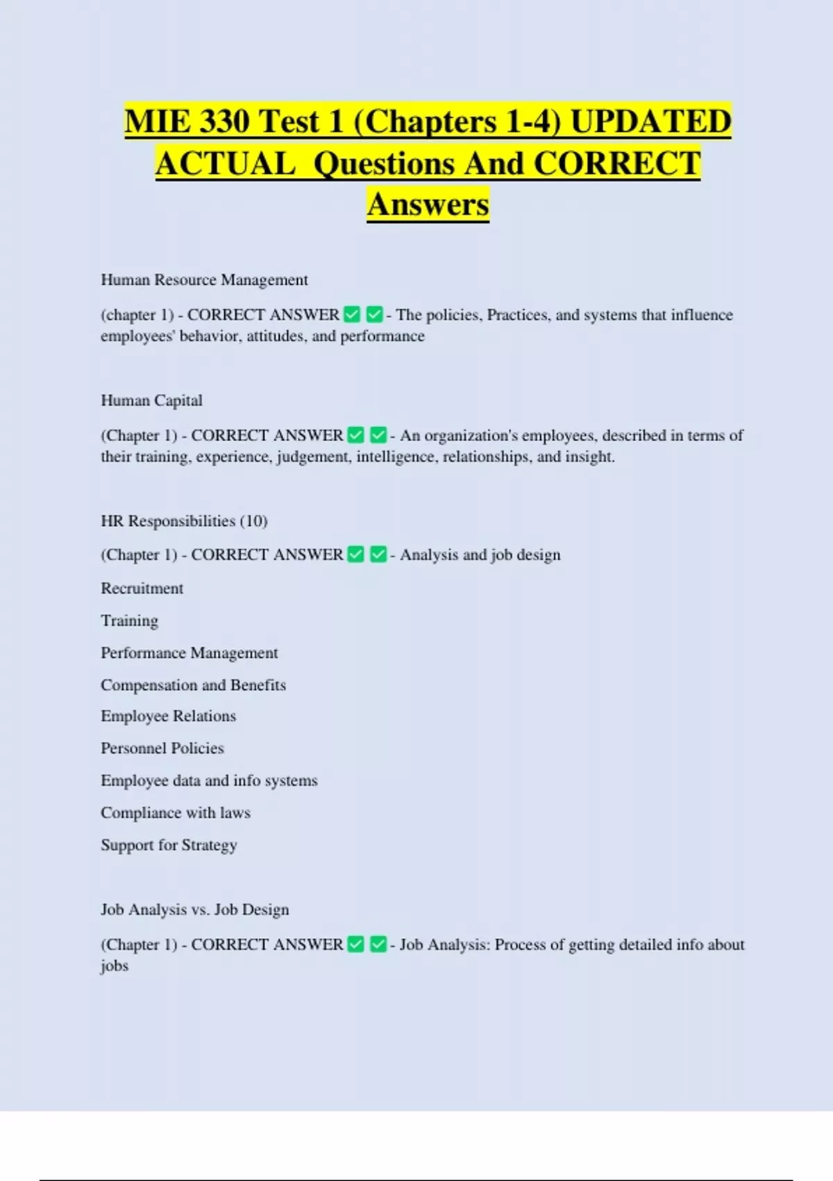 MIE 330 Test 1 (Chapters 1-4) UPDATED ACTUAL Questions And CORRECT ...