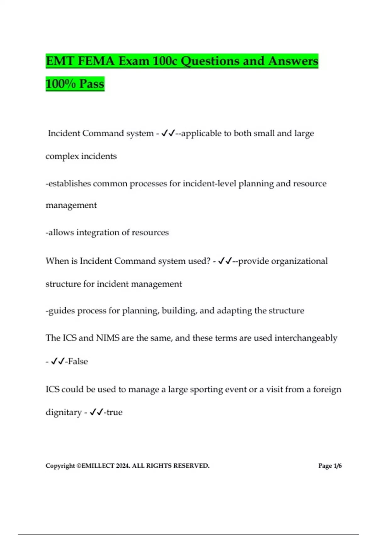 EMT FEMA Exam 100c Questions and Answers 100% Pass - EMT FEMA - Stuvia US