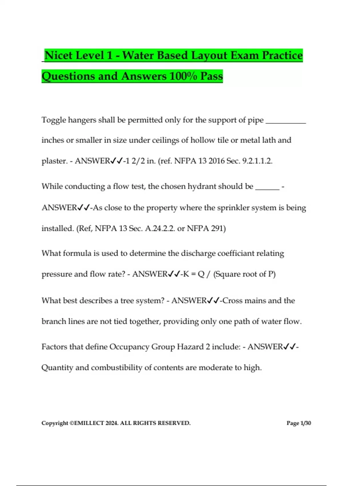 Nicet Level 1 - Water Based Layout Exam Practice Questions and Answers ...