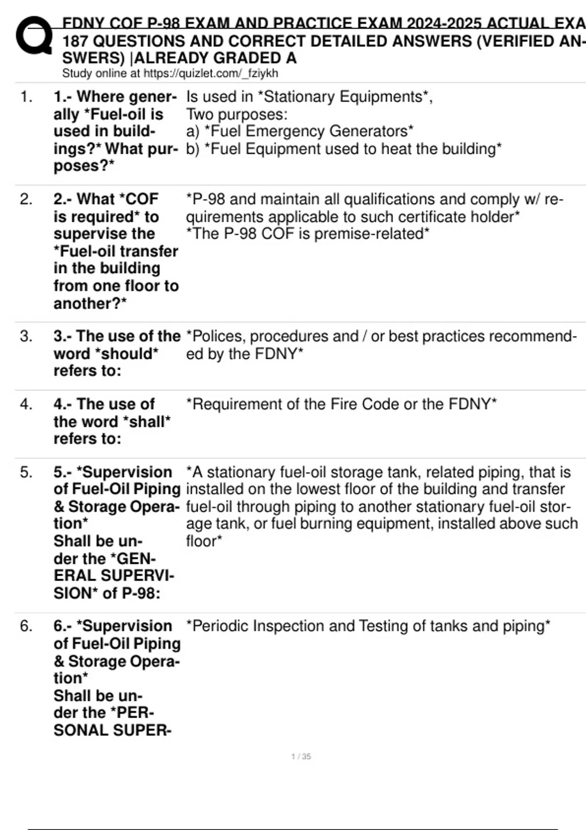 FDNY COF P-98 EXAM AND PRACTICE EXAM ACTUAL EXAM 187 QUESTIONS AND ...