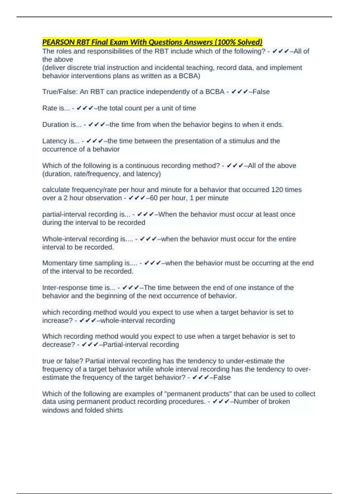 PEARSON RBT Final Exam With Questions Answers (100% Solved) - Education ...